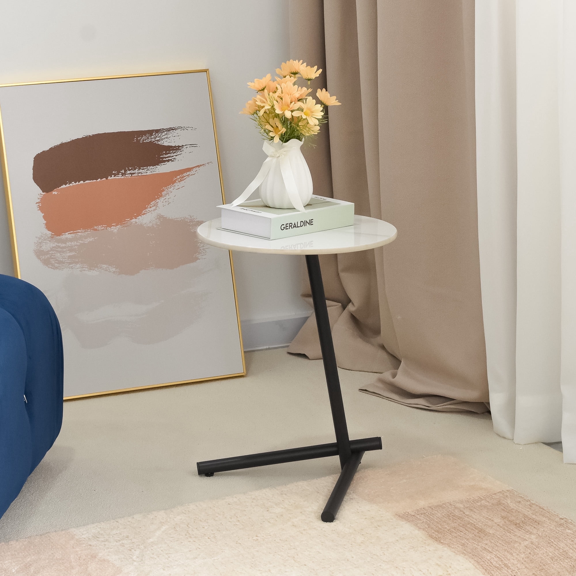 Magic Home C-Shaped End Table,Sintered Stone Round Side Table for Couch ...