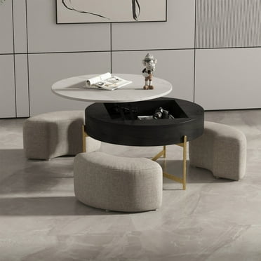 Churanty Round Lift Top Coffee Table Set with Stools, Nested Storage ...