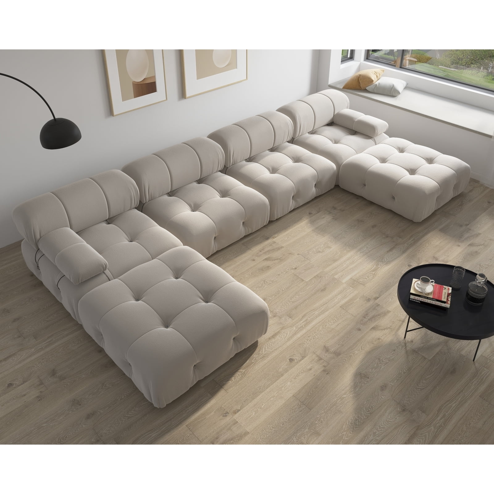 Magic Home Modern Velvet Upholstery Modular Sectional Sofa,Beige 6-seat ...
