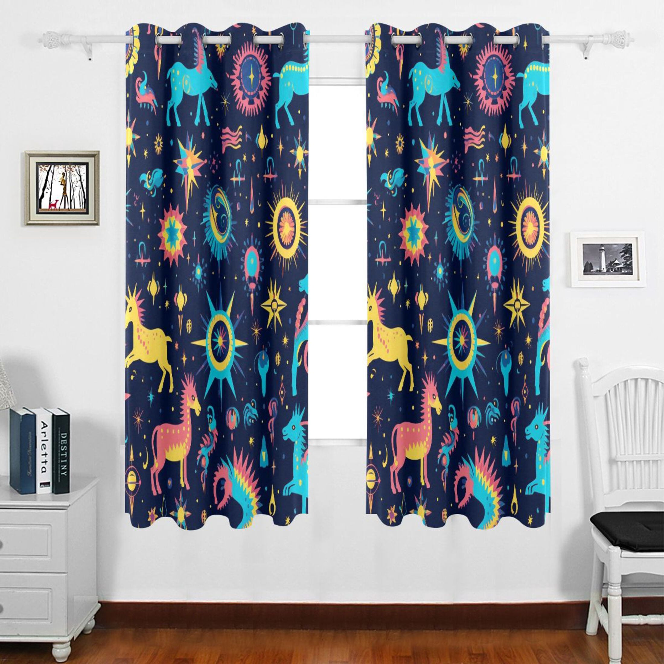 Magic Horse Grommet Blackout Curtains Thermal Insulated Window Curtain Sets for Bedroom Living ...