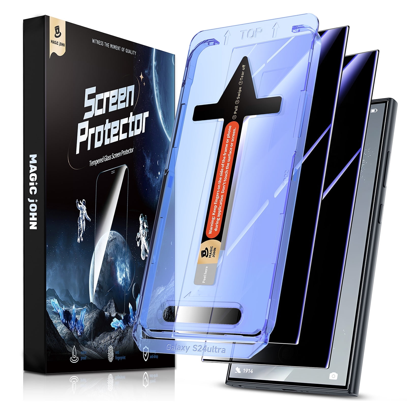Magic John Privacy Screen Protector for Samsung S24 Ultra, 2 Pack Tempered Glass, Anti-Peep ...