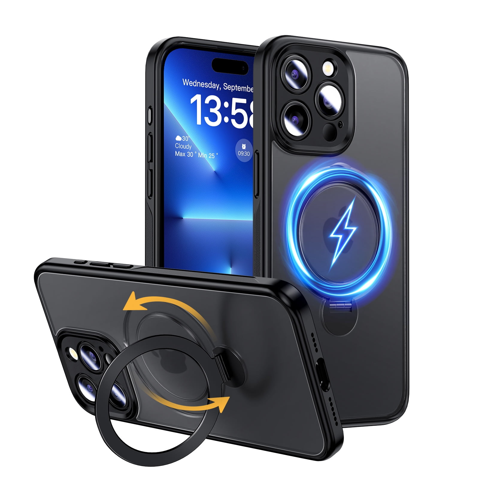 Magic John Phone Case for iPhone 13 Pro Max Rotatable Ring Kick Stand ...
