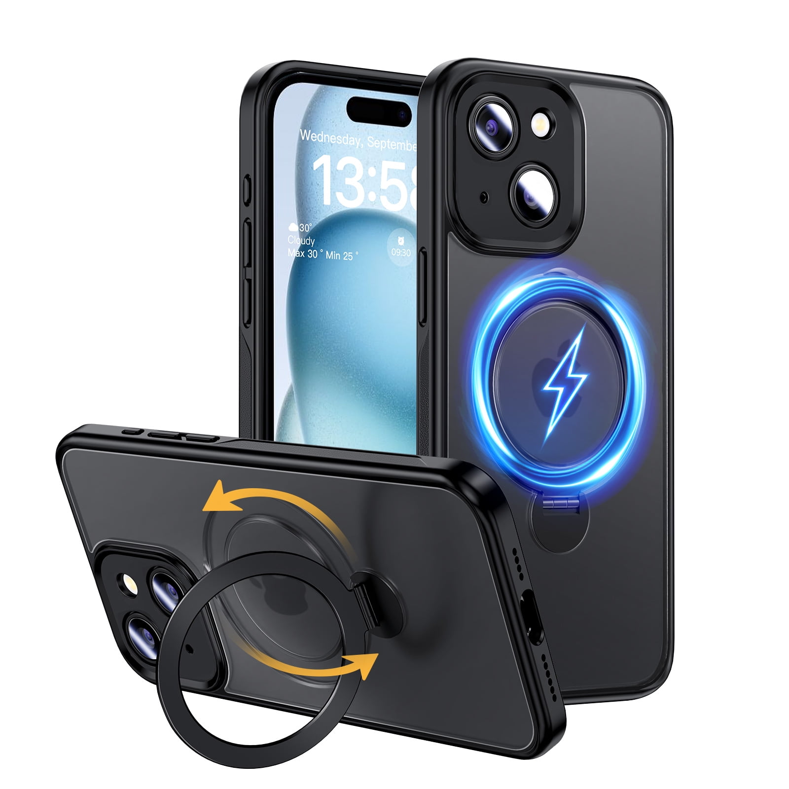 Magic John Phone Case for iPhone 15 Rotatable Ring Kick Stand Magsafe ...