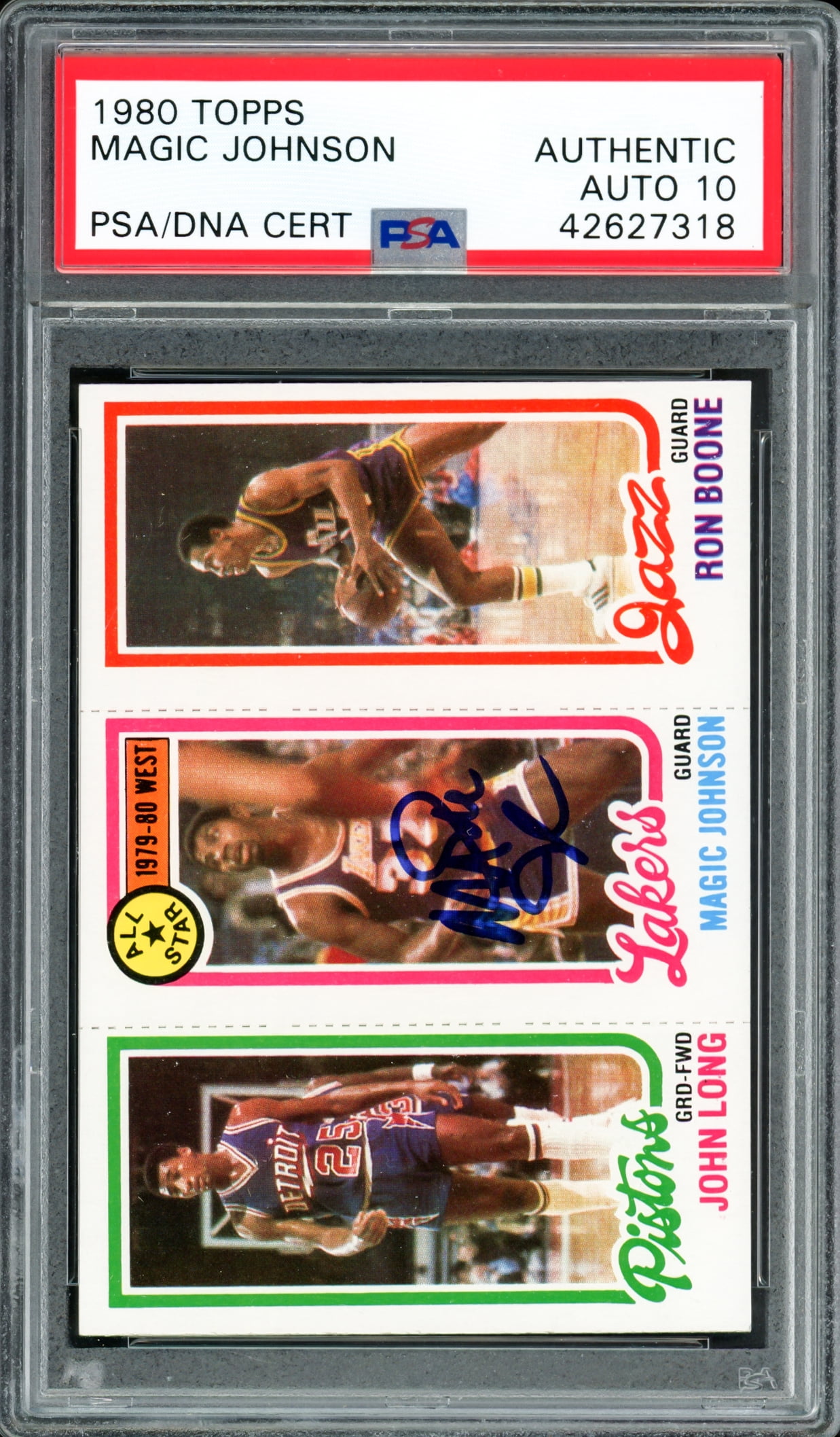 Magic Johnson Autographed 1980 Topps Rookie Card #18 Los Angeles Lakers ...
