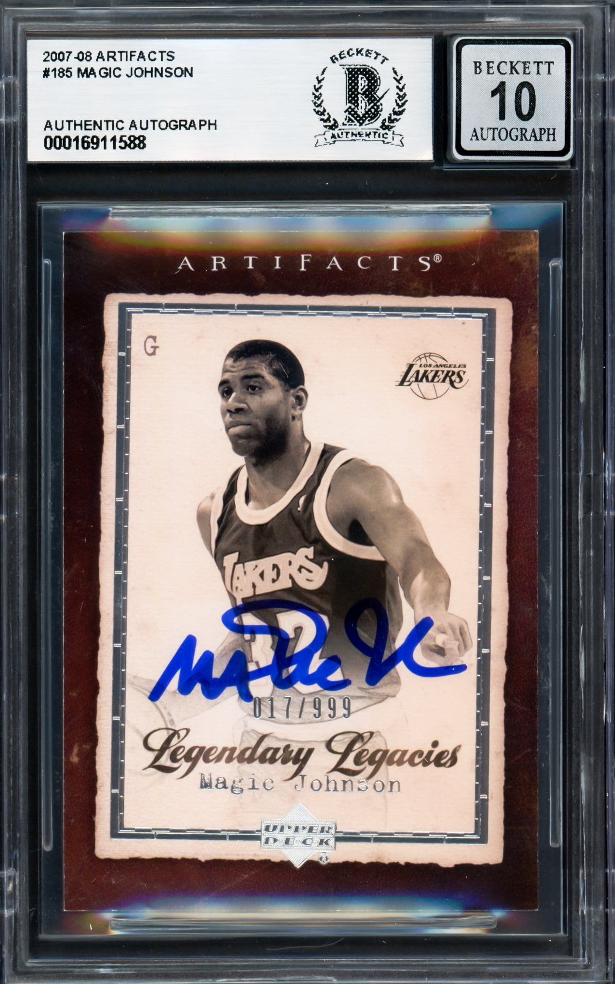 Magic Johnson Autographed 2007-08 Artifacts Card #185 Card Los Angeles ...