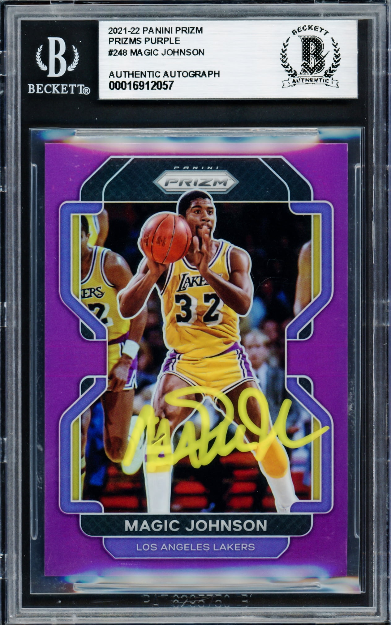 Magic Johnson Autographed 2021-22 Panini Prizm Prizms Purple Card #248 ...