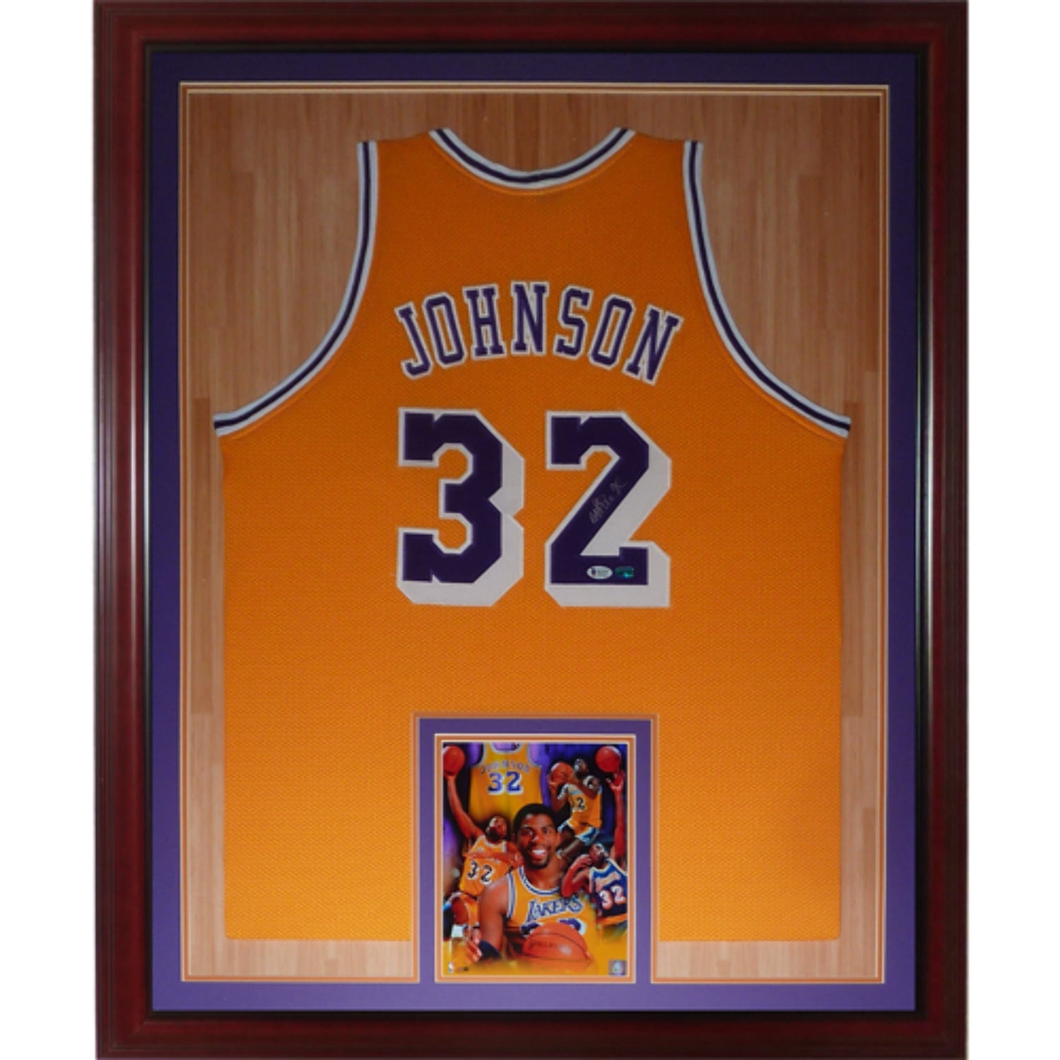 Magic Johnson Autographed Los Angeles Lakers (Yellow #32) Deluxe Framed ...