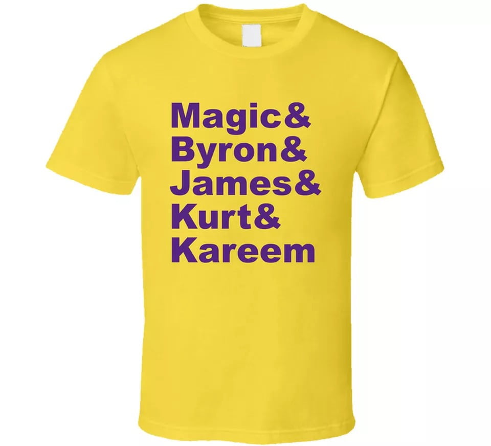 Magic Johnson & Byron Scott & James Worthy & Kurt Rambis & Karee ...