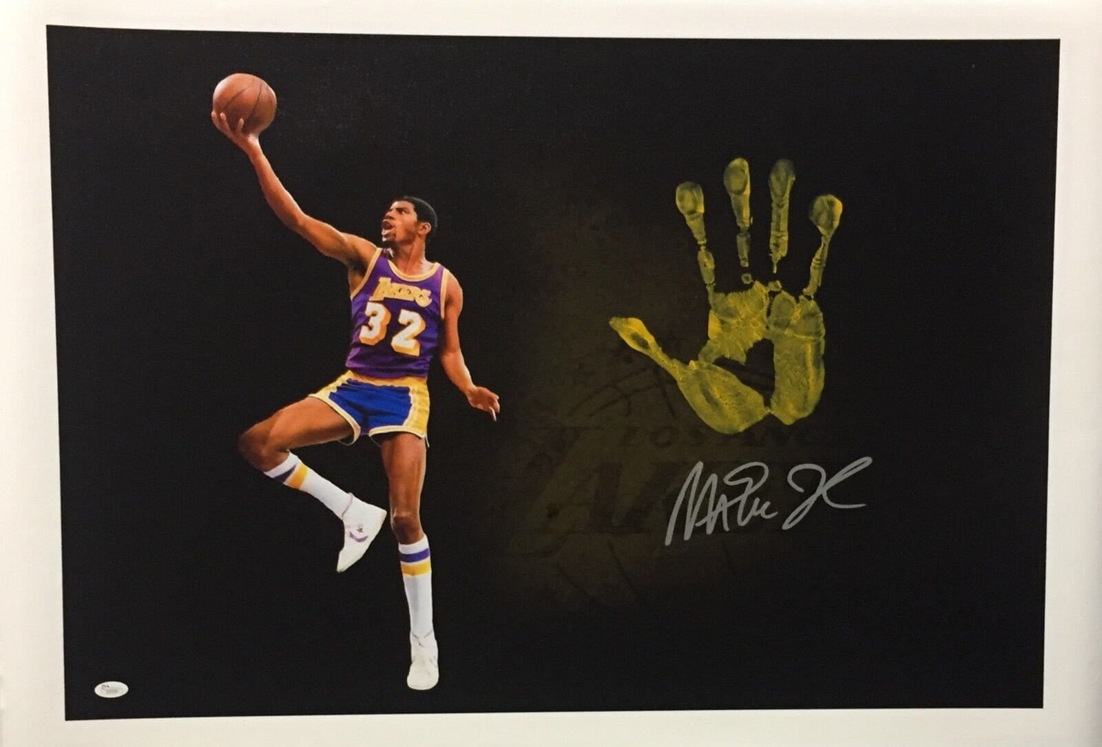 Magic Johnson Handprint Unstretched 20x36 Canvas Layup Purple Signed ...