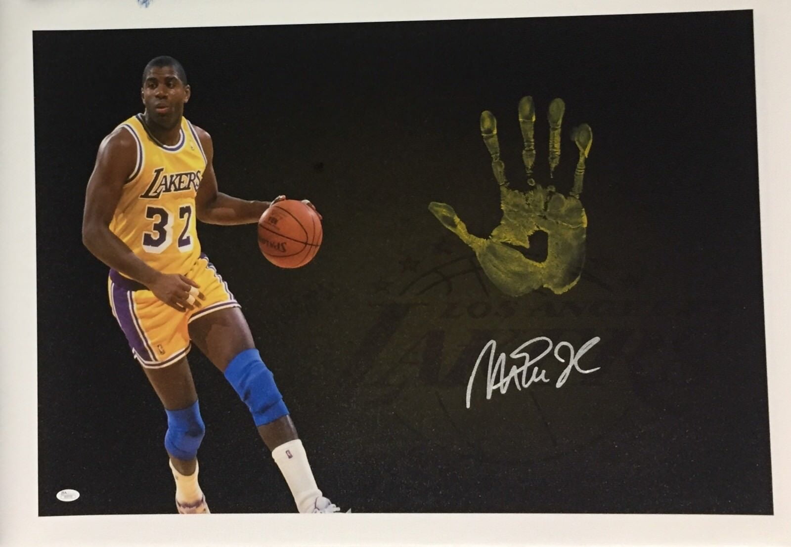 Magic Johnson Handprint Unstretched 20x36 Canvas Yellow Signed JSA ...
