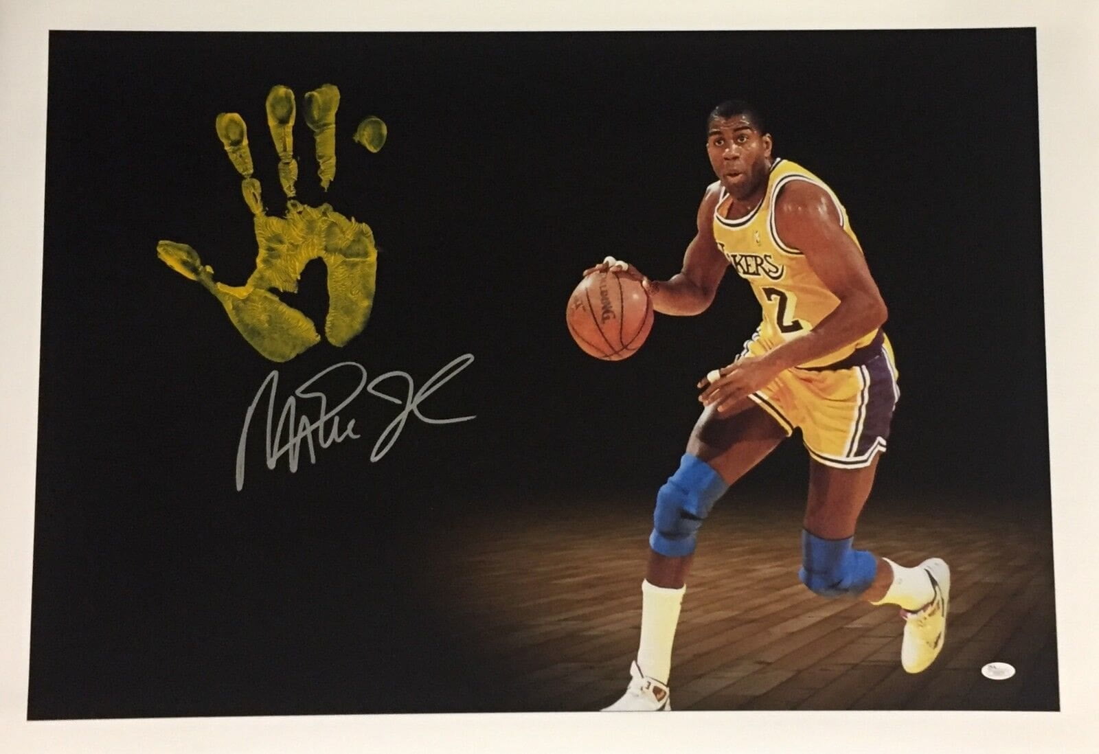 Magic Johnson Handprint Ustretched 20x36 Canvas Dribble Right Signed ...