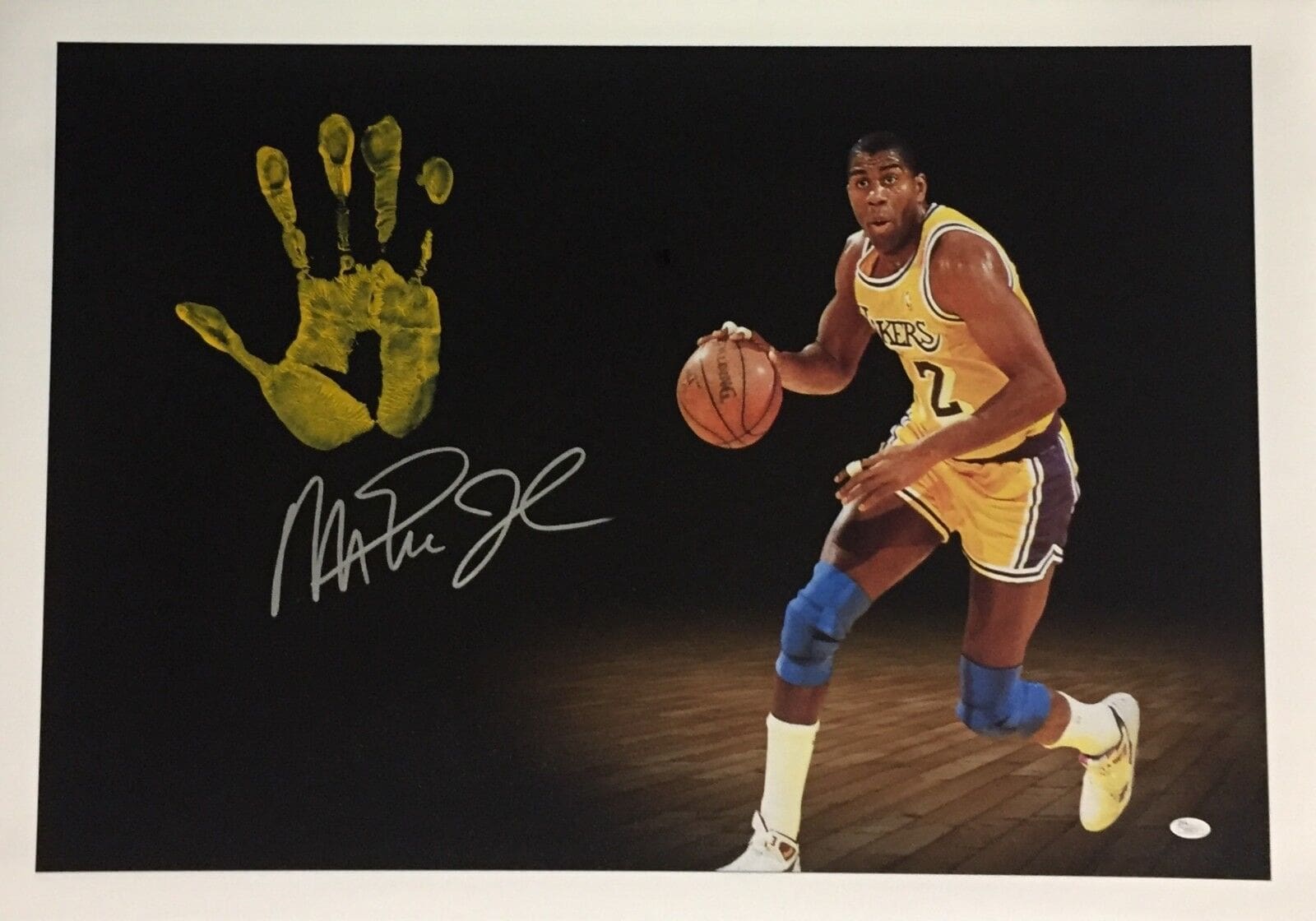 Magic Johnson Handprint Ustretched 20x36 Canvas Dribble Right Signed ...