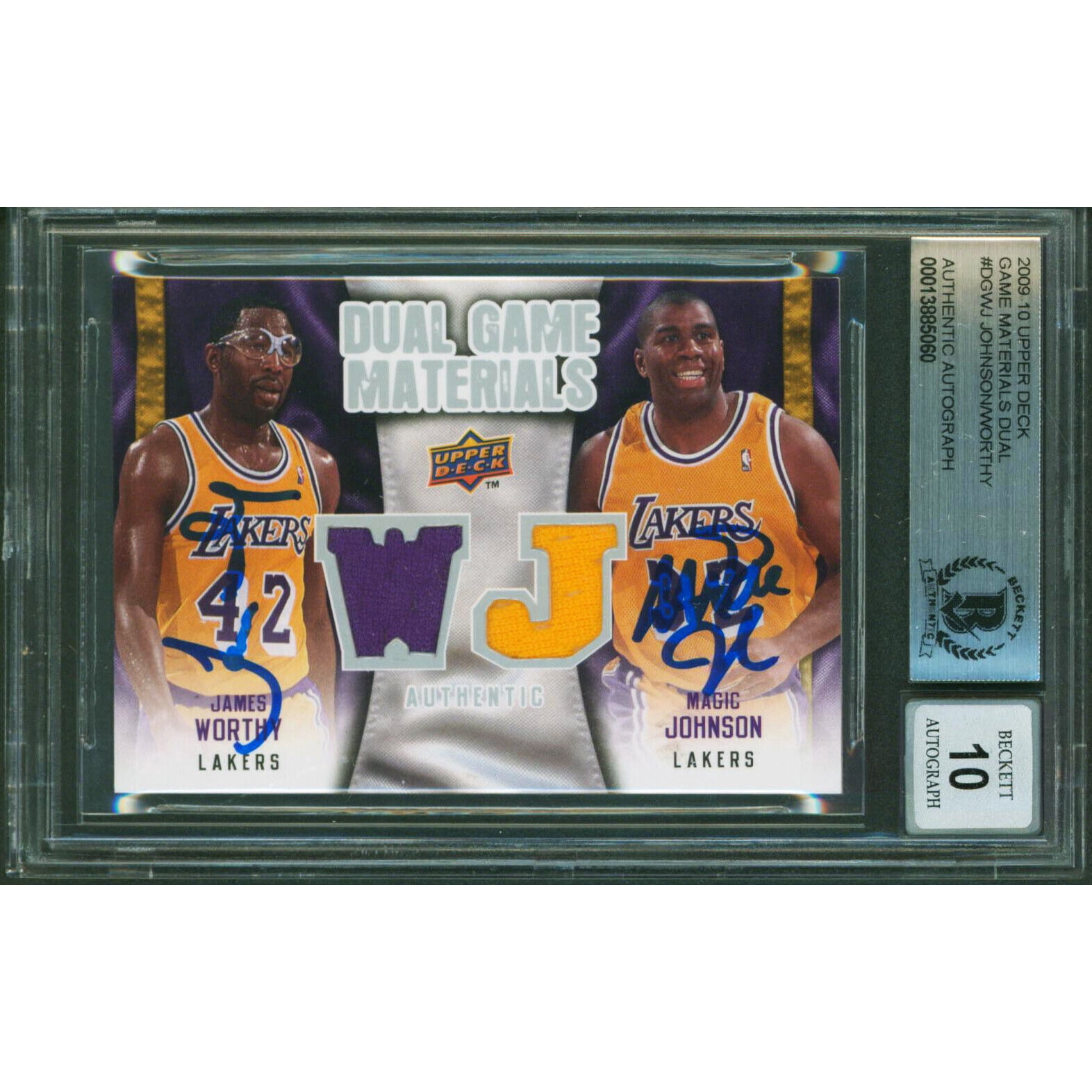 Magic Johnson & James Worthy Signed 2009 UD Game Mat DGWJ Card Auto 10 ...
