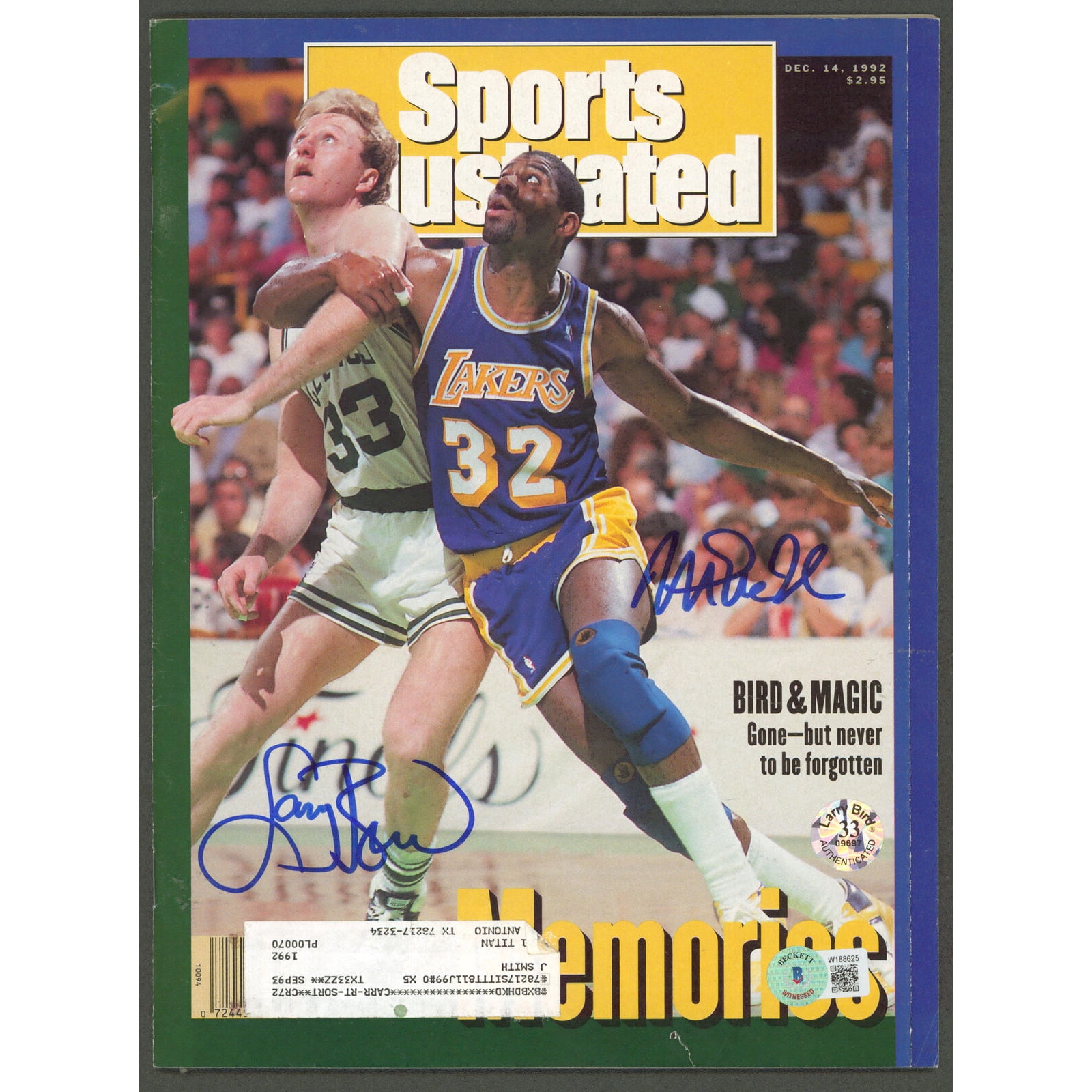 Magic Johnson & Larry Bird Signed 1992 Sports Illustrated Magazine BAS ...