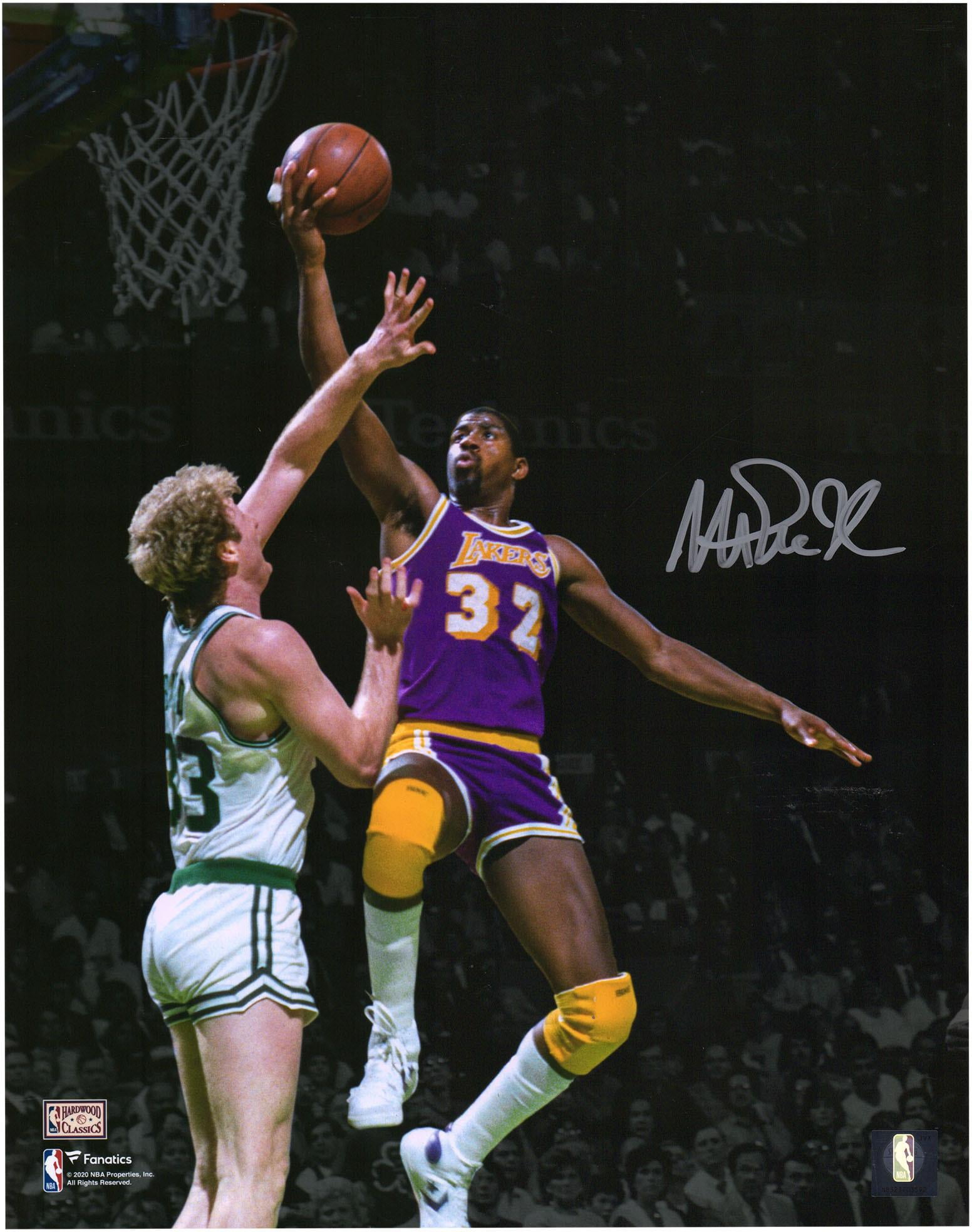 Magic Johnson Los Angeles Lakers Autographed 11" x 14" Dunk vs. Larry ...