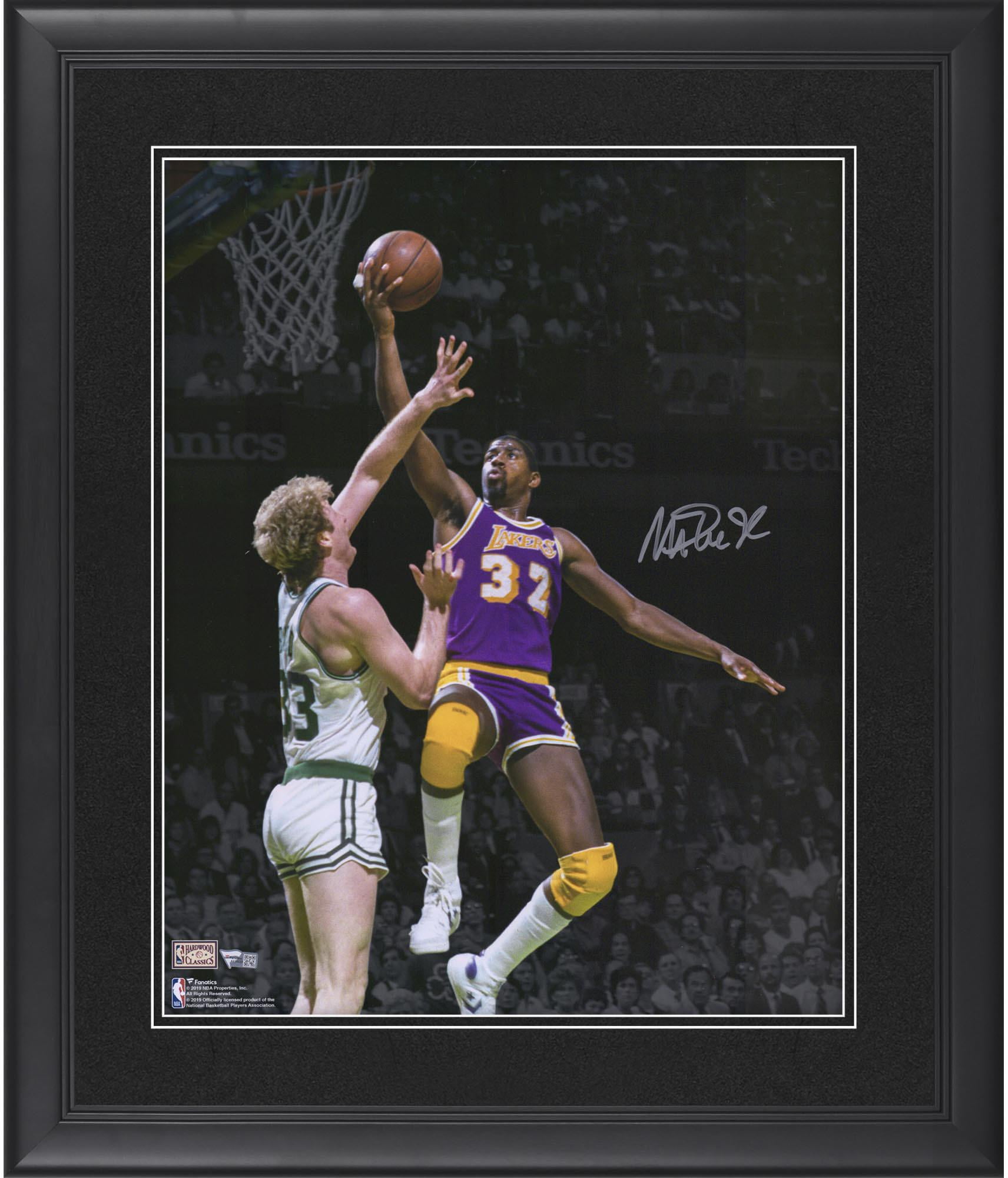 Magic Johnson Los Angeles Lakers Framed Autographed 16" x 20" Lay Up vs ...