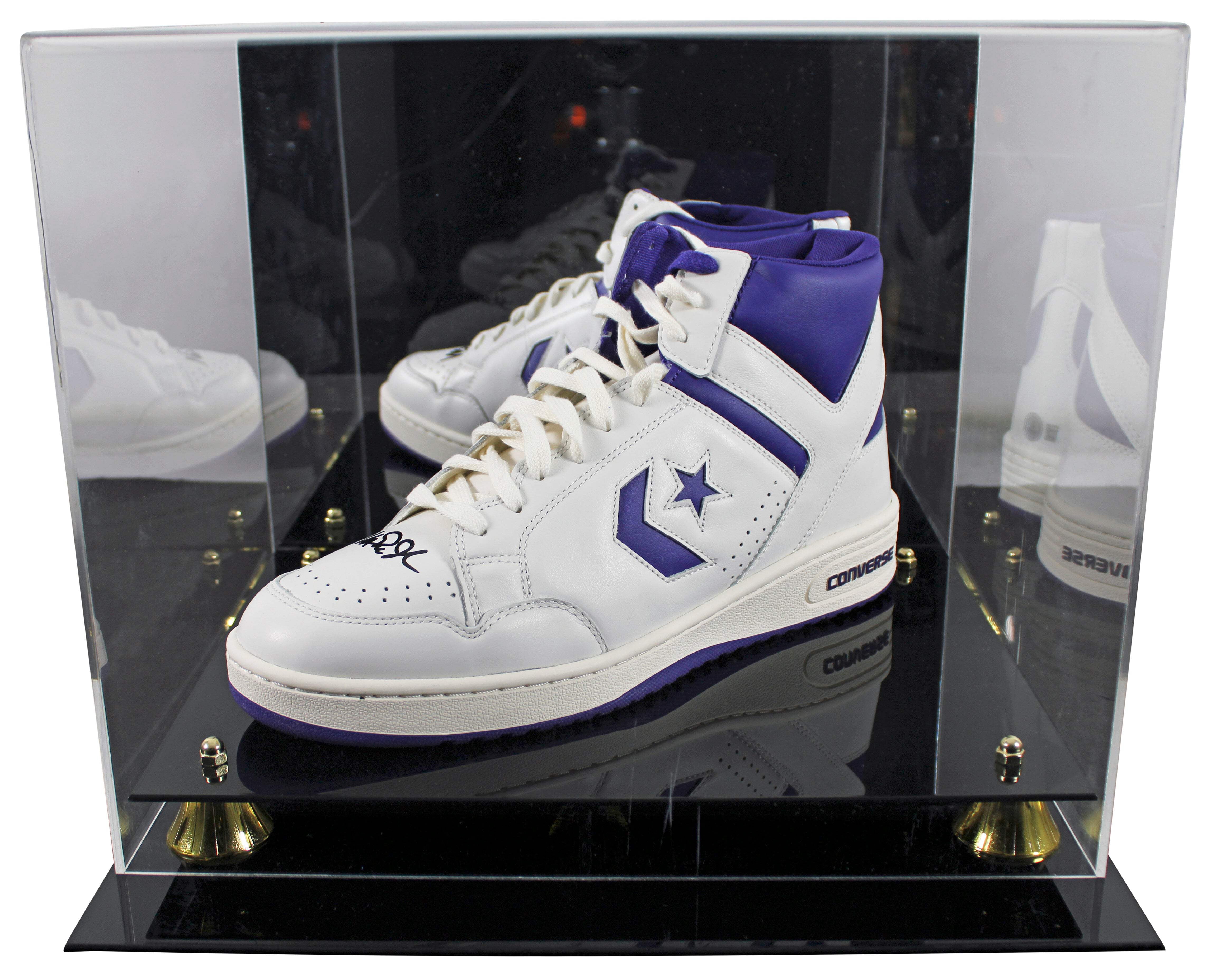 Magic Johnson Signed Left Purple White Converse Weapon Shoe W/ Case BAS ...