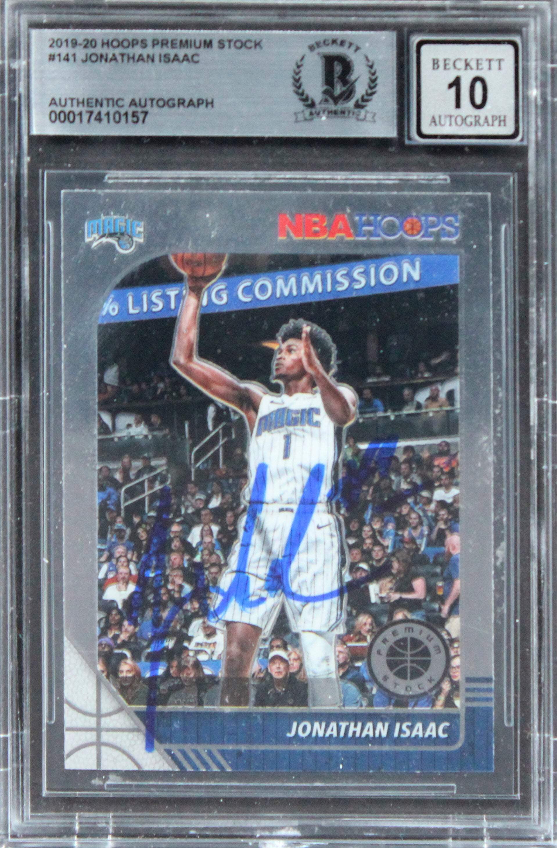 Magic Jonathan Isaac Signed 2019 Hoops Premium Stock #141 Card Auto 10 ...
