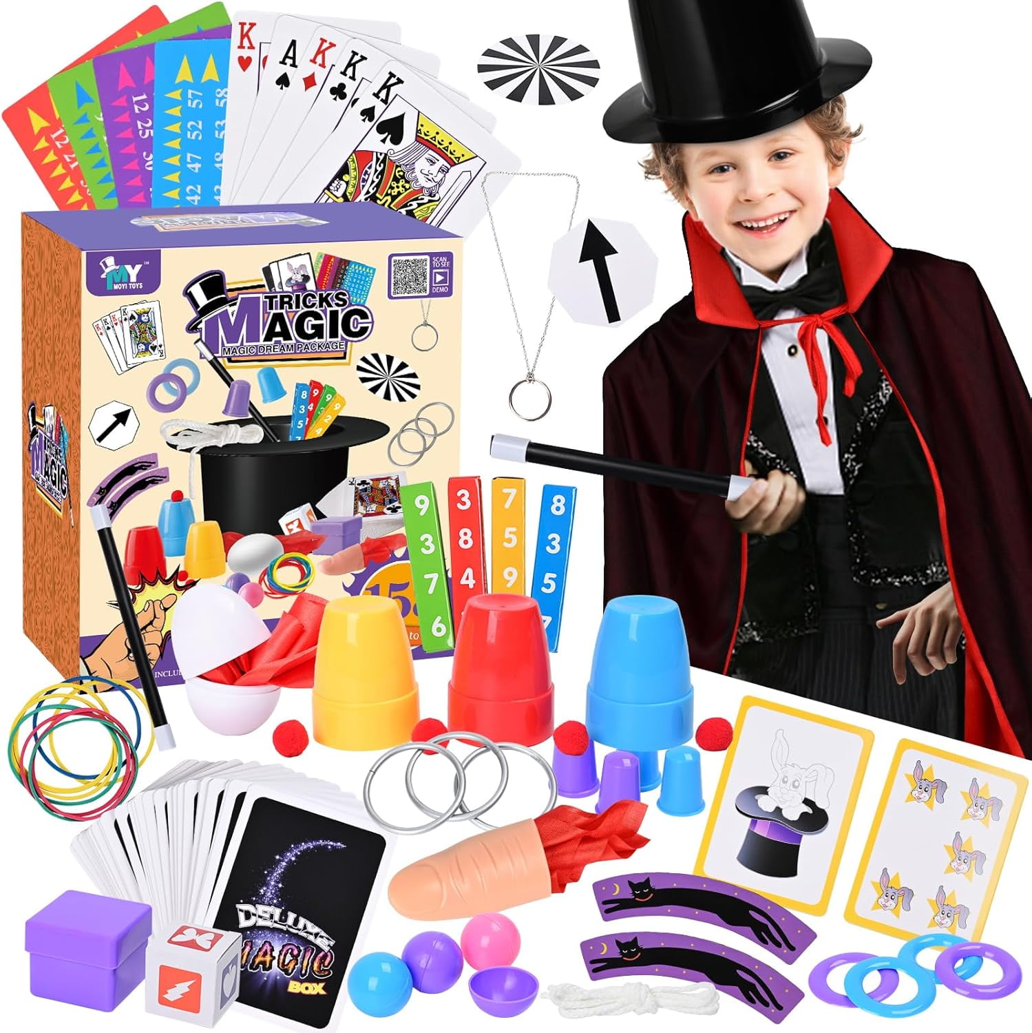 Magic Kit for Kids Magic Set- Magic Tricks Set for Kids Age 6 8 10 12, with Magician Costume ...