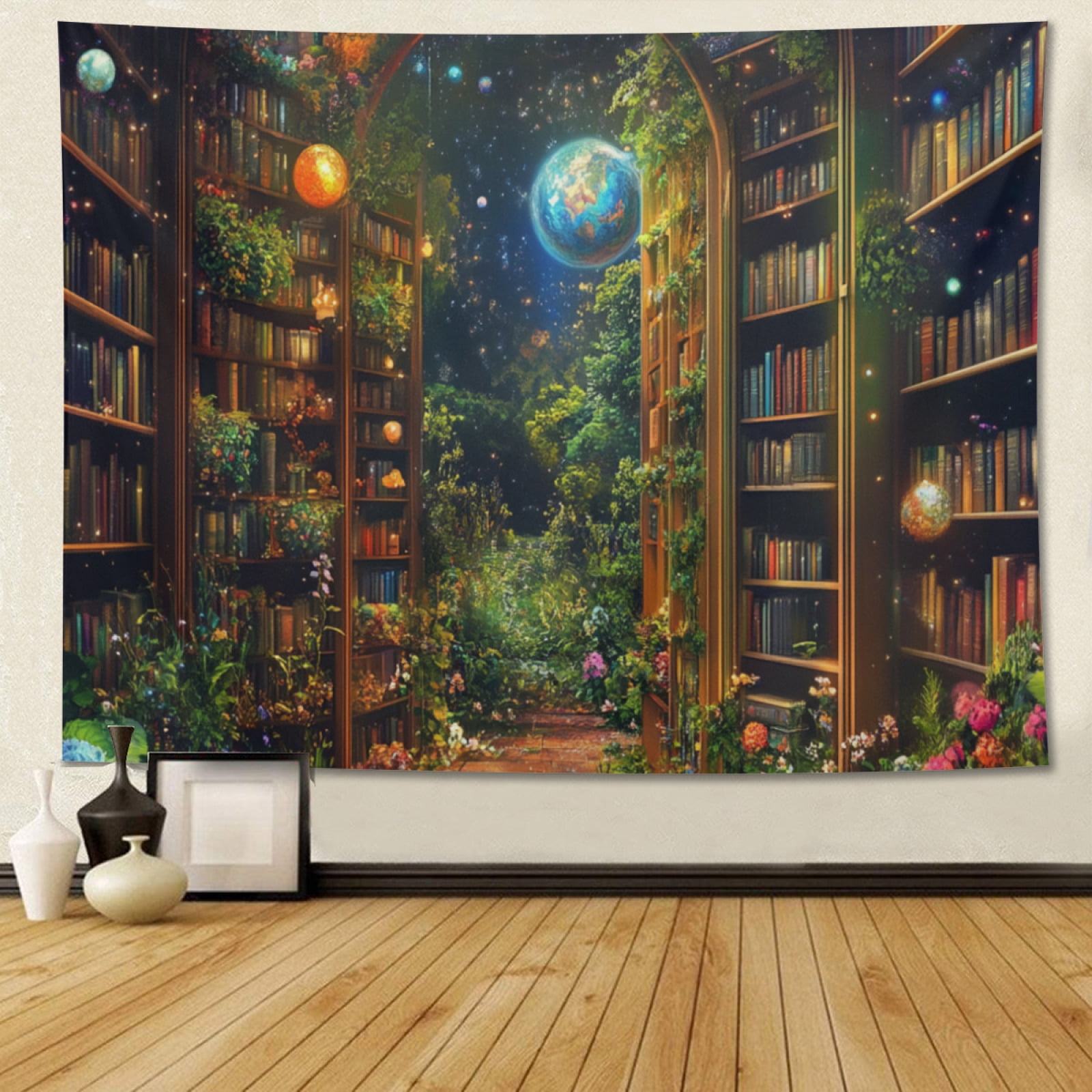 Magic Library Retro Bookshelf Tapestries Tapestries Wall Hanging for ...