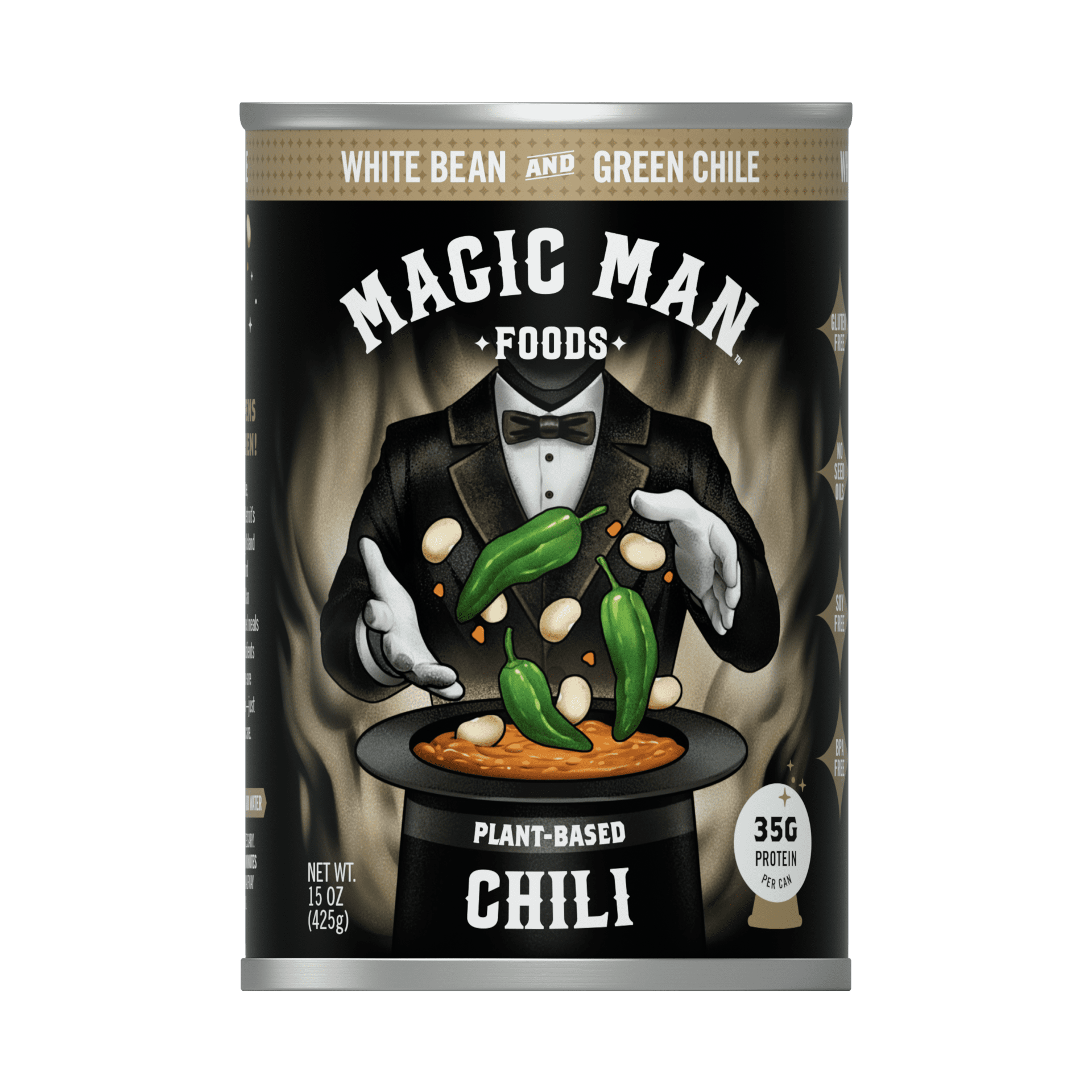 Magic Man Plant Based White Bean Green Chile Chili, 15oz Can, Vegan ...