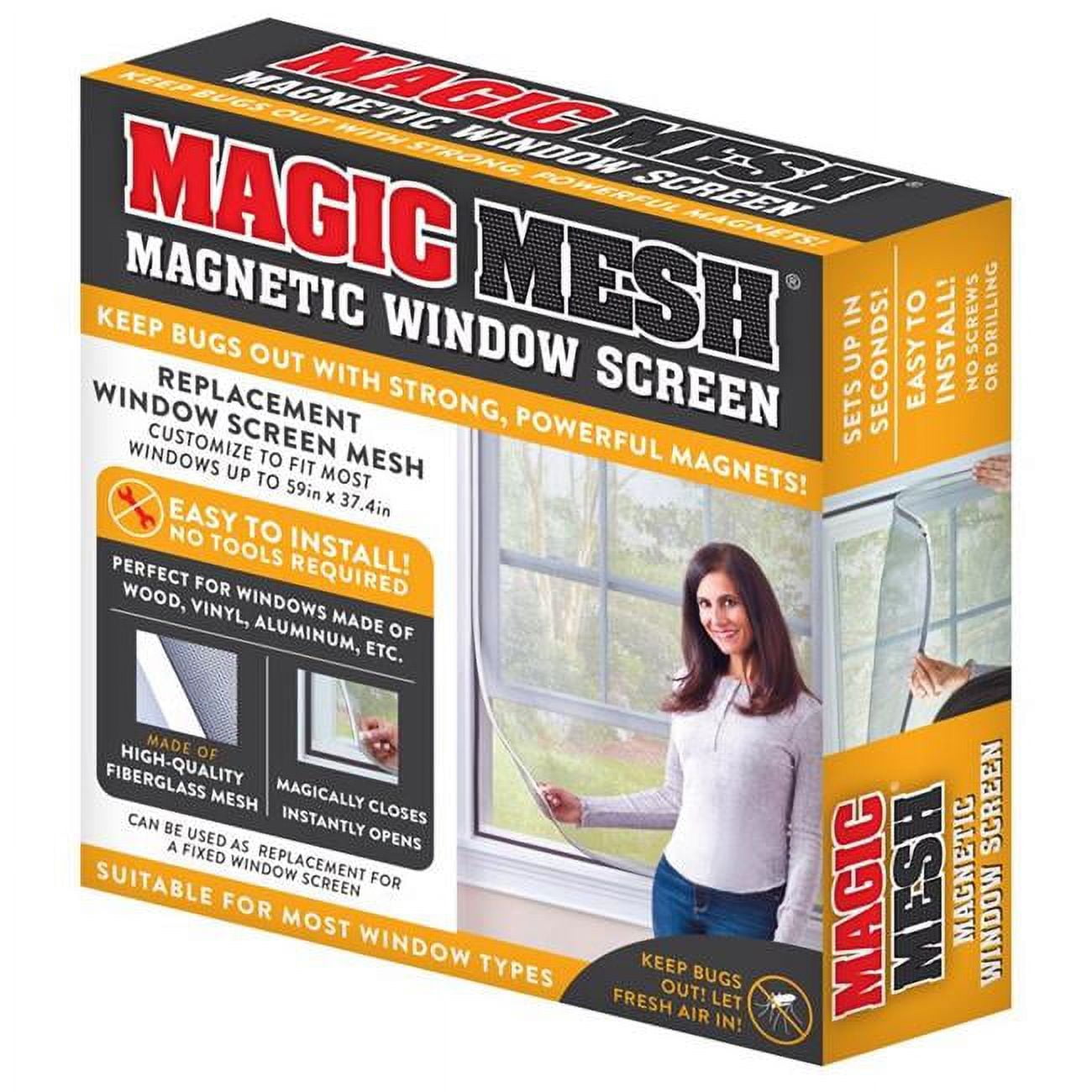 Magic Mesh 37.4 x 59 in. Magnetic Replacement Window Screen Fiberglass ...