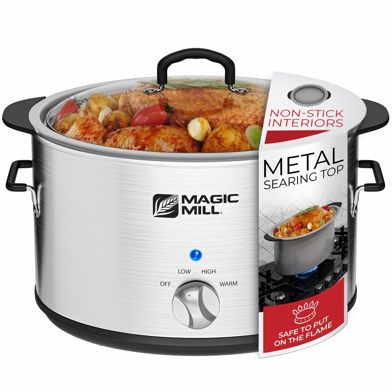 Magic Mill Slow Cooker 10 Quart | Extra Large Non-Stick Metal Searing ...