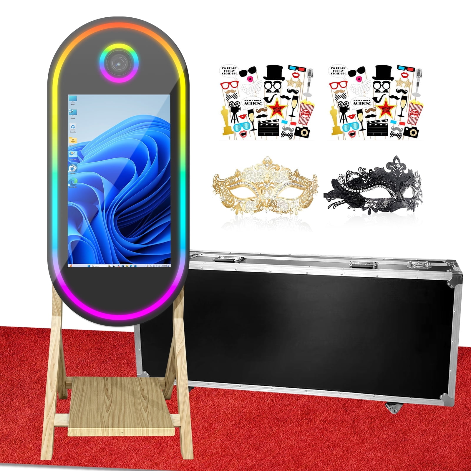 Magic Mirror Photo Booth, 65'' Solid Wood Mirror Photo Booth with 32 ...
