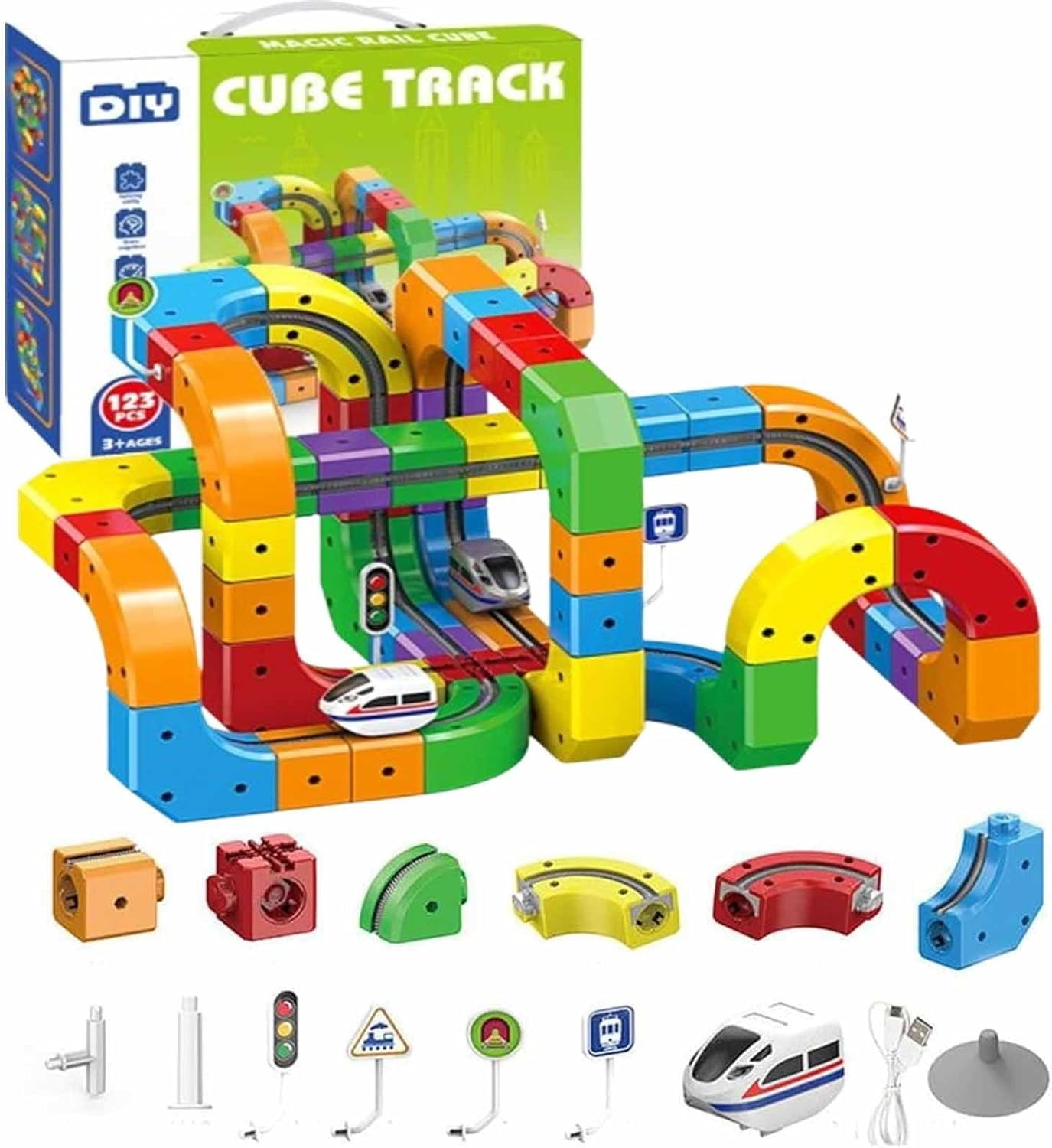 Magic Monorail Train Set 123PCS, Electric 3D Gravity-Defying Tracks ...