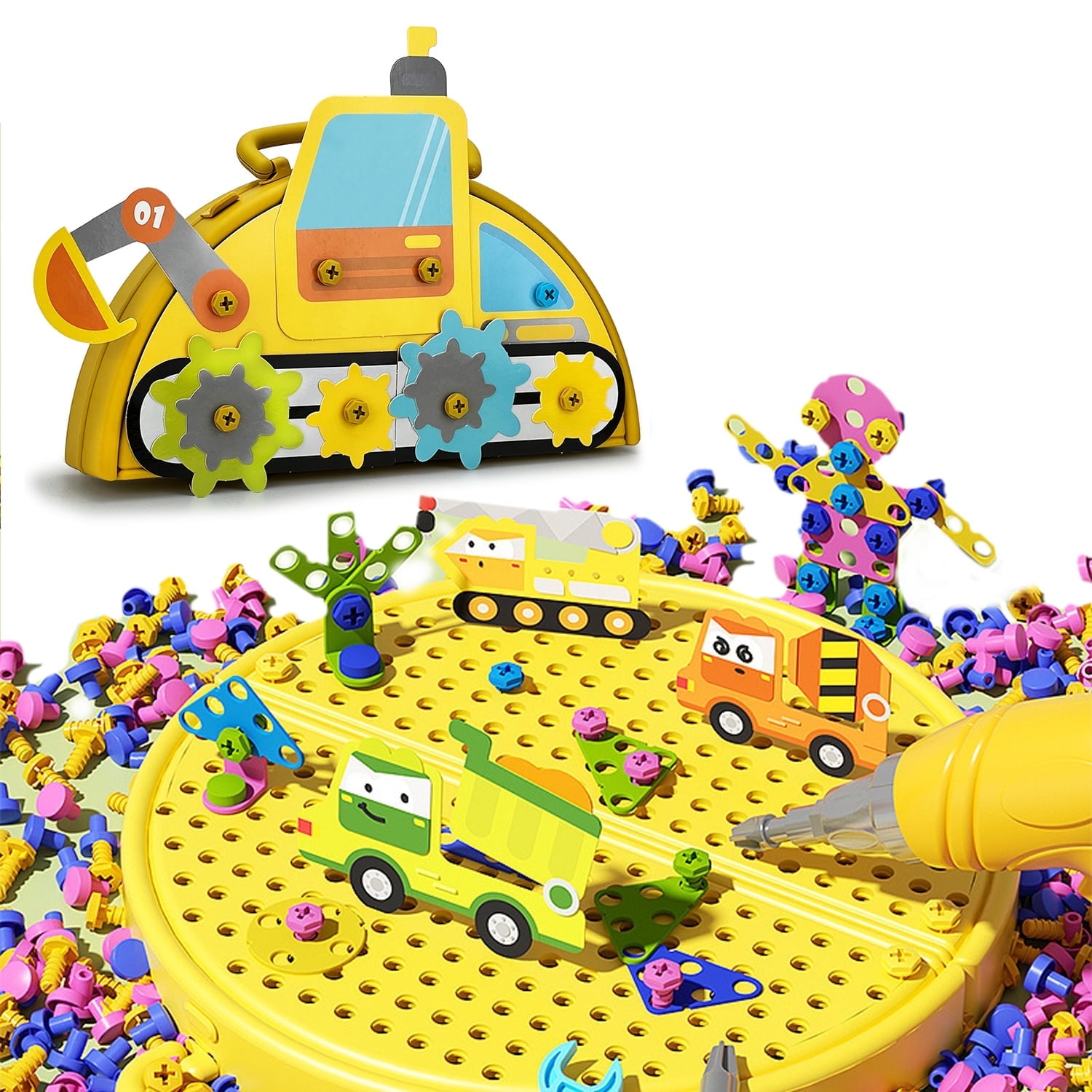 Magic Montessori Toy Toolbox, 211 Pieces Bulldozer Themed Screwdriver ...