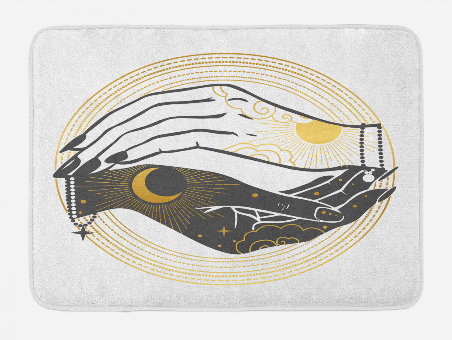 Magic Moon Bath Mat, Occult Moon and Sun Karma Hands in Dotted Circle ...