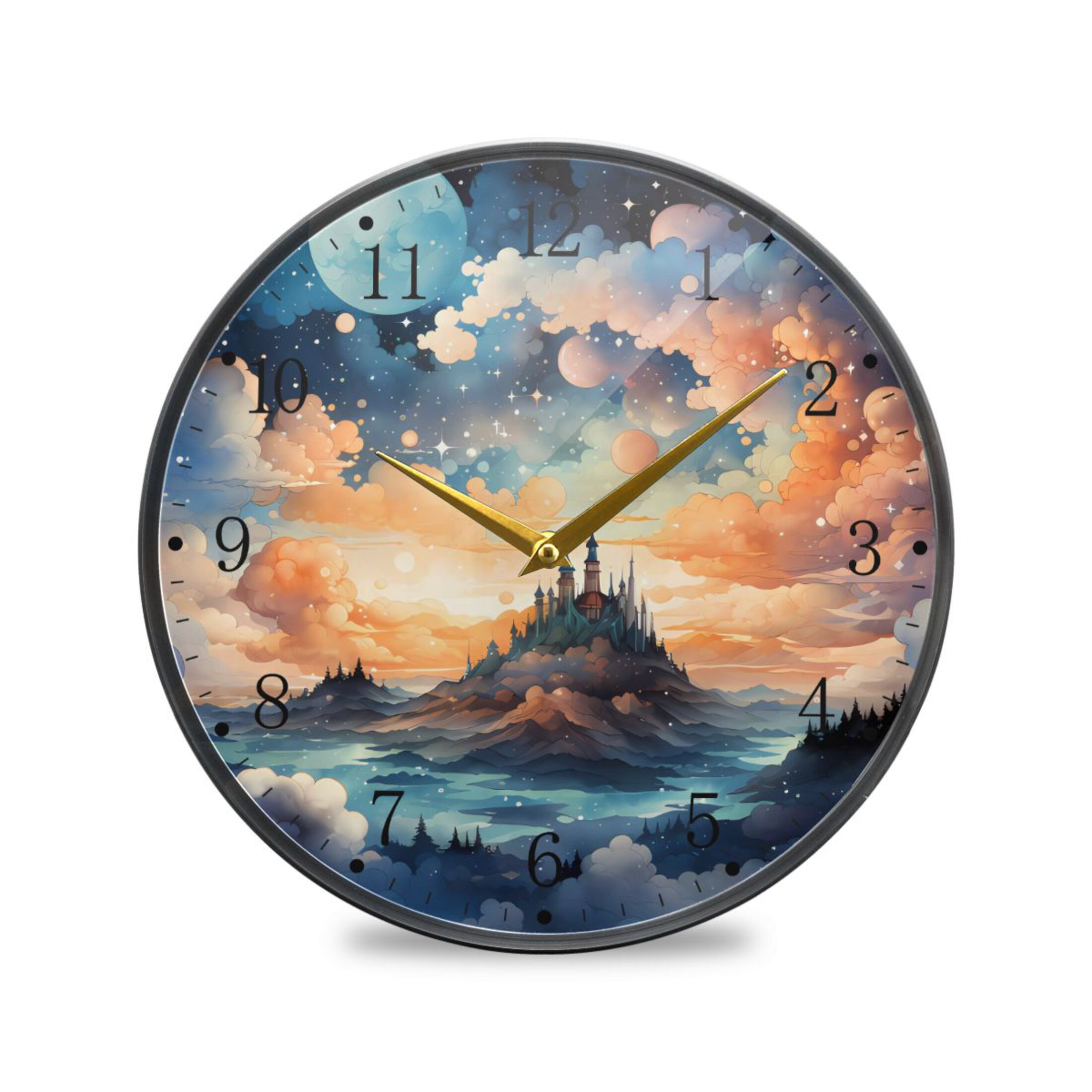 Magic Moon and Clouds Acrylic Wall Clocks Quiet Round Clock Battery ...