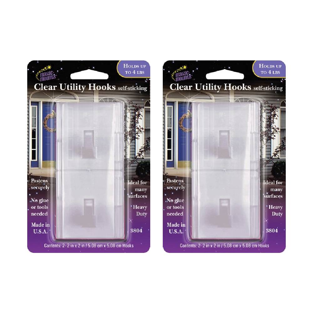 Magic Mount Clear Utility Hooks 3804 Self Stick Heavy Duty Hangers 2 x ...
