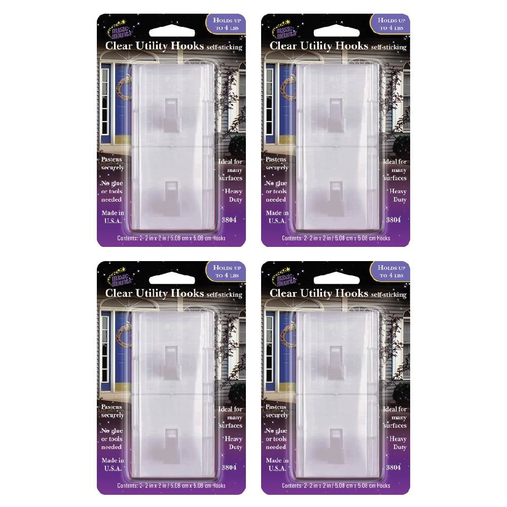 Magic Mount Clear Utility Hooks 3804 Self Stick Heavy Duty Hangers 2x2 ...