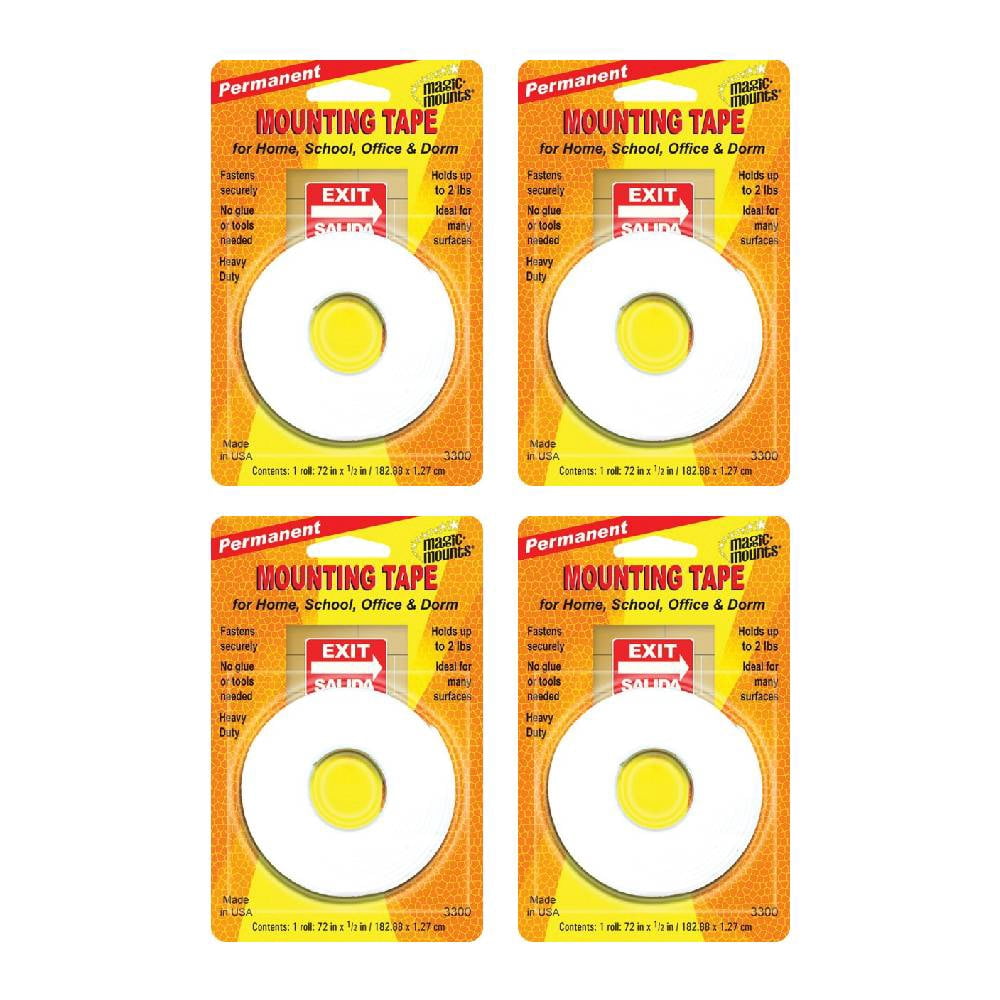 Magic Mount Permanent Mounting Tape Heavy Duty 1/2 X 72 in White, 4 ...
