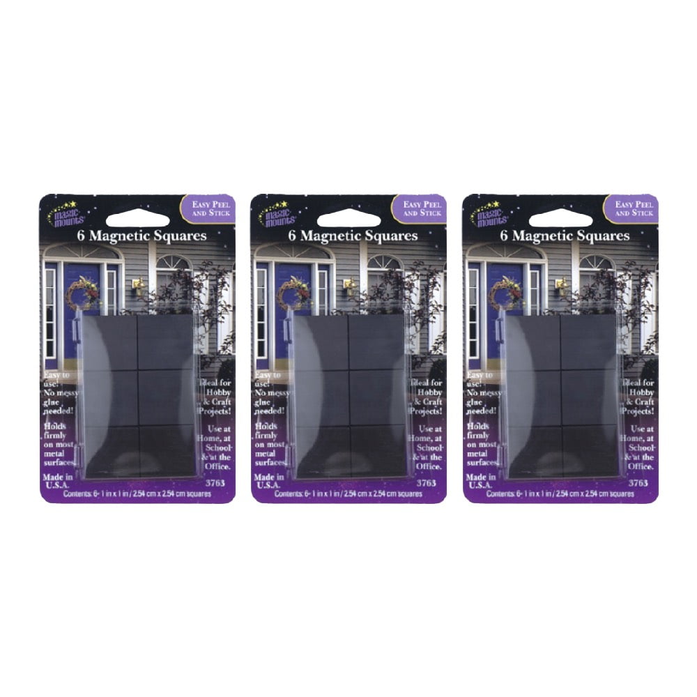 Magic Mounts Adhesive Magnetic Squares 1 inch 6 Magnets Black, 3-Pack ...
