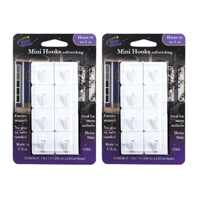 Magic Mounts Mini Hooks 3705 Self Sticking Heavy Duty 1 x 1 inch 8 ...