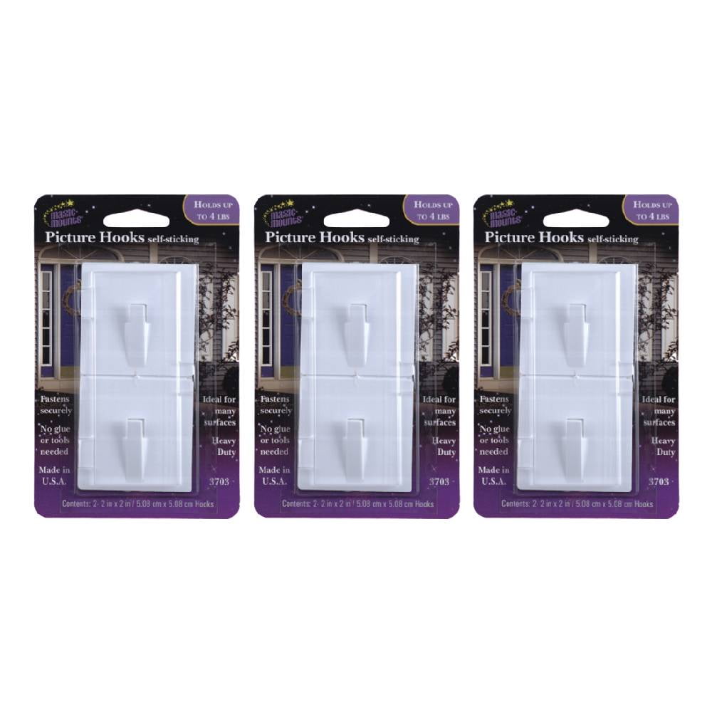 Magic Mounts Picture Hooks Self Stick Heavy Duty 2 inch White 2 Count ...