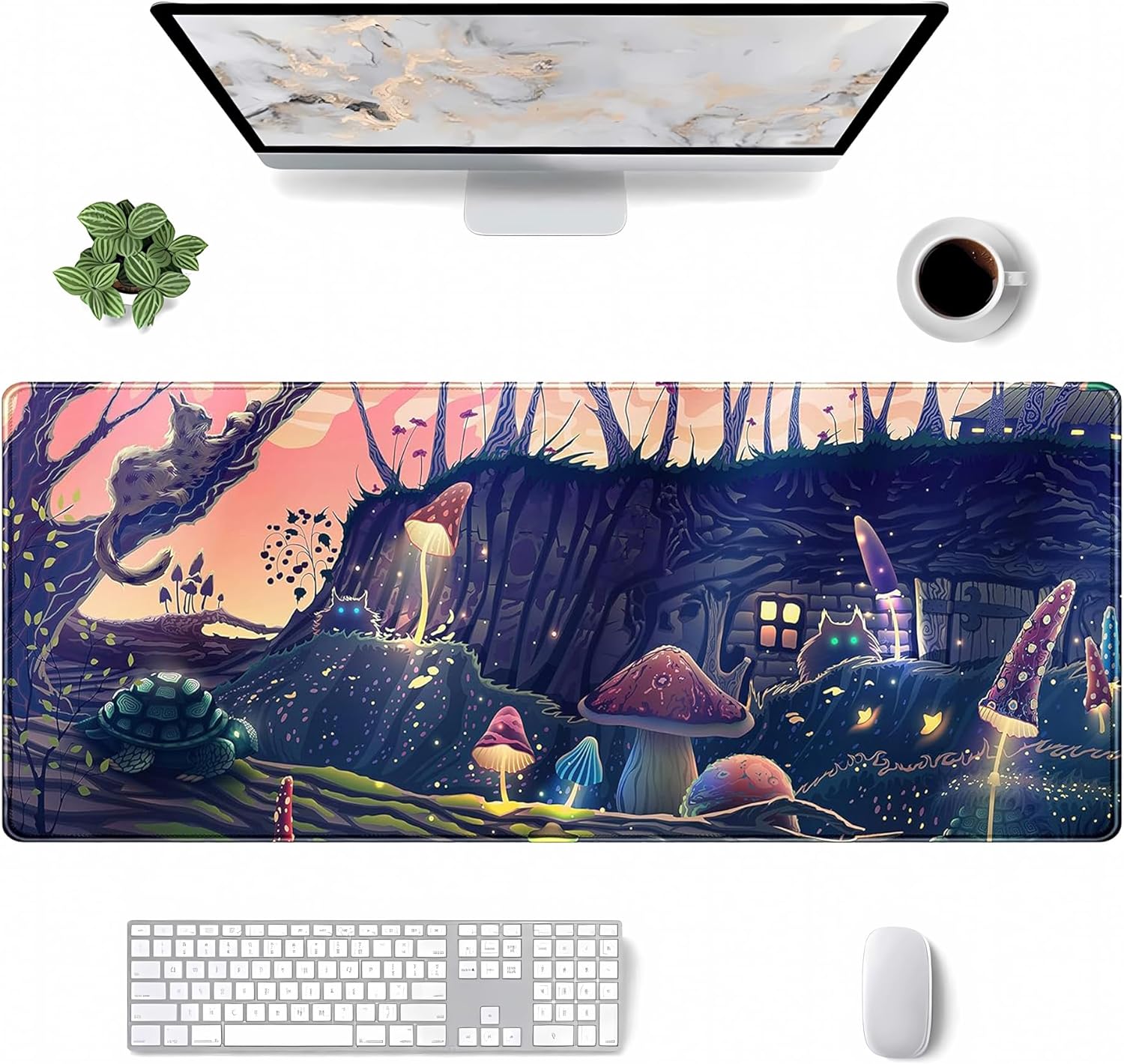 Magic Mushroom Desktop Mouse Pad XXL Extended Forest Cute Desk Pads ...