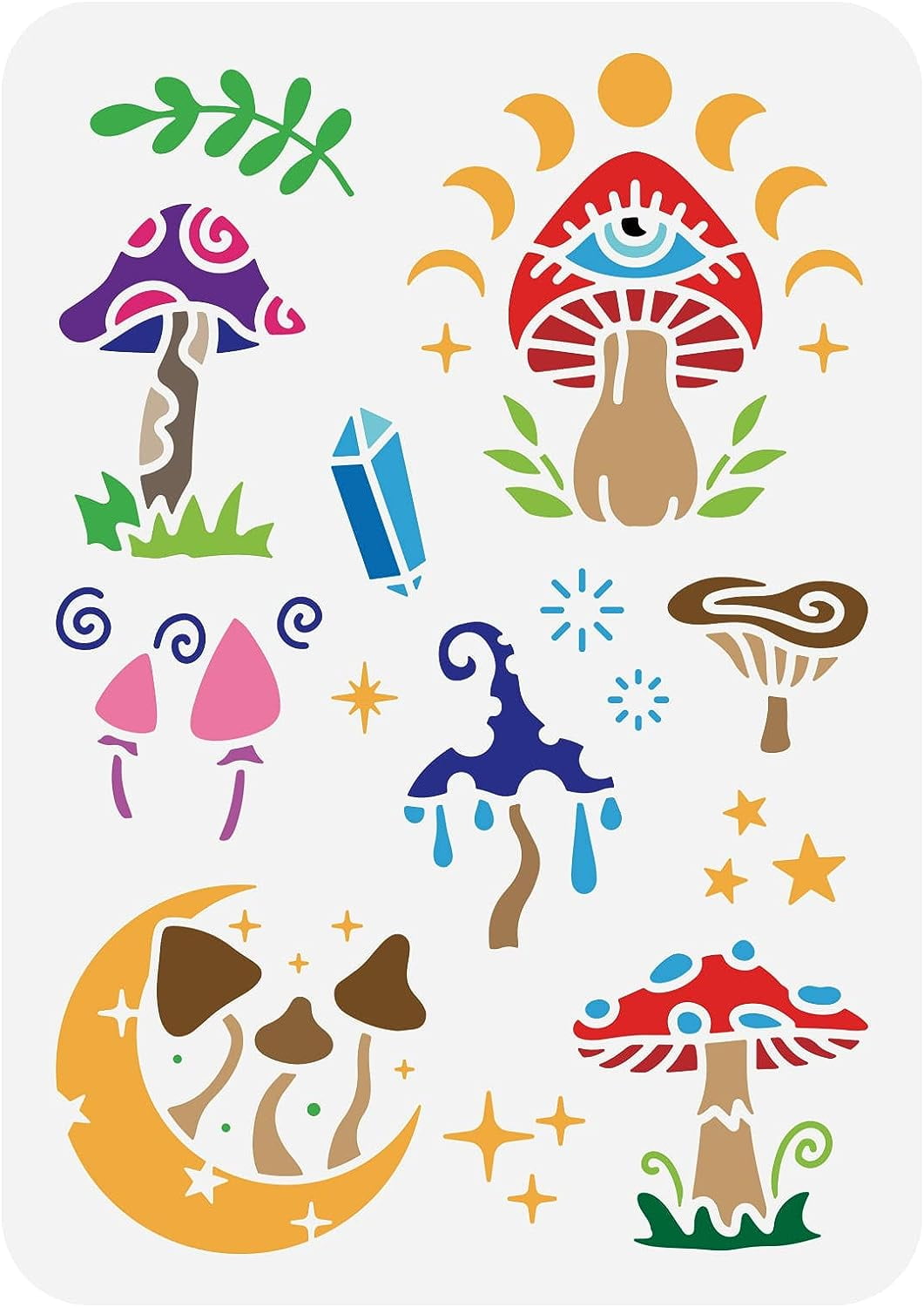 Magic Mushroom Stencil 8.3x11.7 inch Moon Phase Stencils Template ...