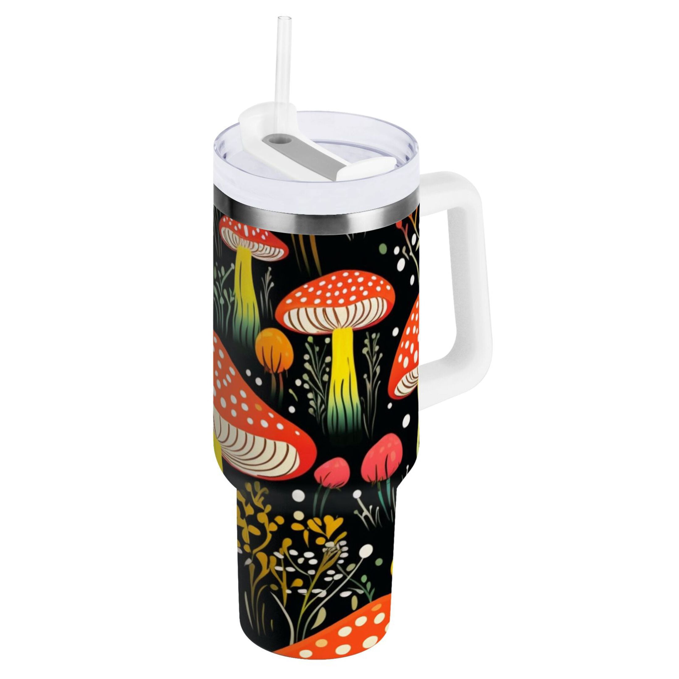 Magic Mushroom Tumbler with Handle and Straw Insulated Travel Mug ...