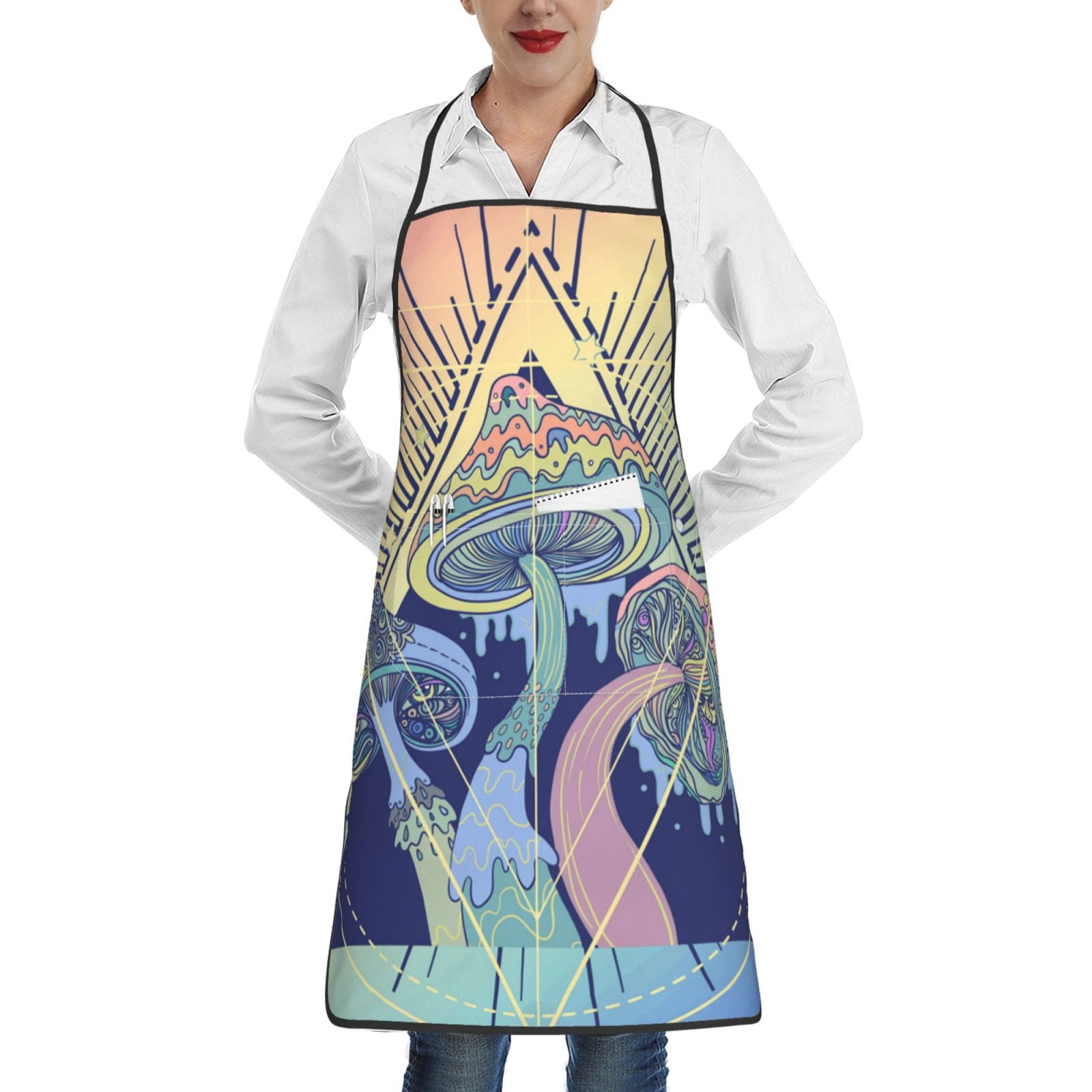 Magic Mushrooms Geometry Psychedelic Apron with Pocket Cooking ...
