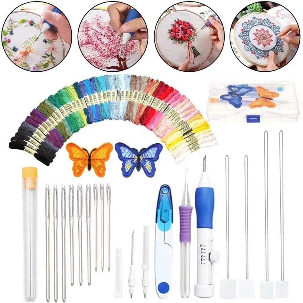 Magic Needle,Embroidery Kit with 50 Colors Threads, Needle Set and ...