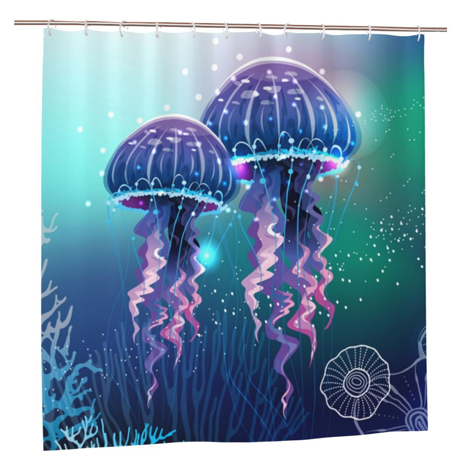 Magic Neon Light Jellyfish Shower Curtain with 12 Plastic Hooks ...