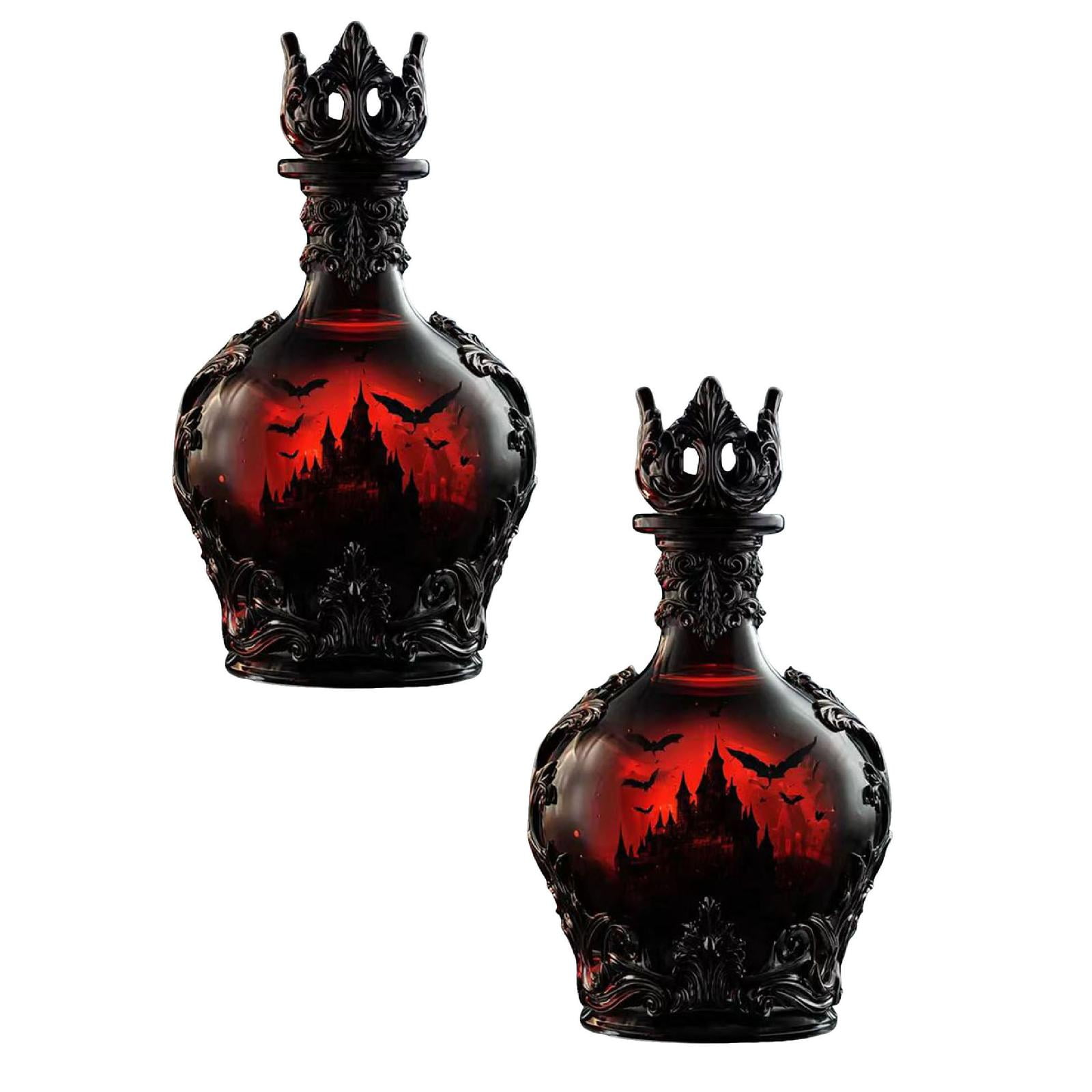 Magic Potion Glass with Gothic Bats & Castle, Halloween Decanter ...