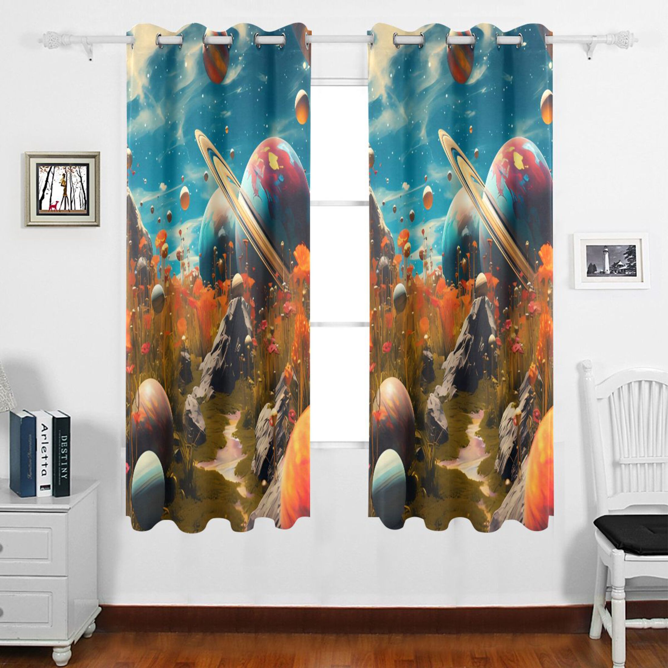 Magic Print Grommet Blackout Curtains Thermal Insulated Window Curtain ...