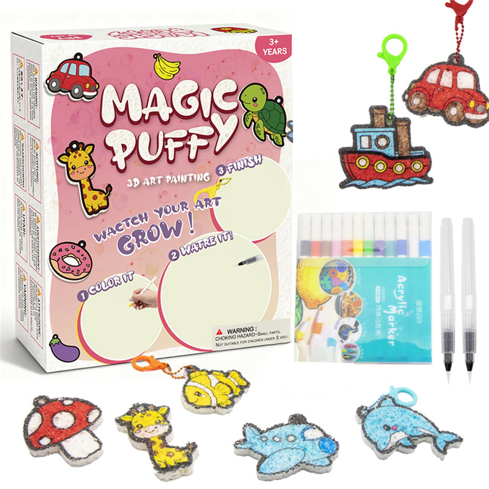 Magic Puffy 3D Art Painting Kit - Foam Texture Diy Sponge Toy With 24 ...