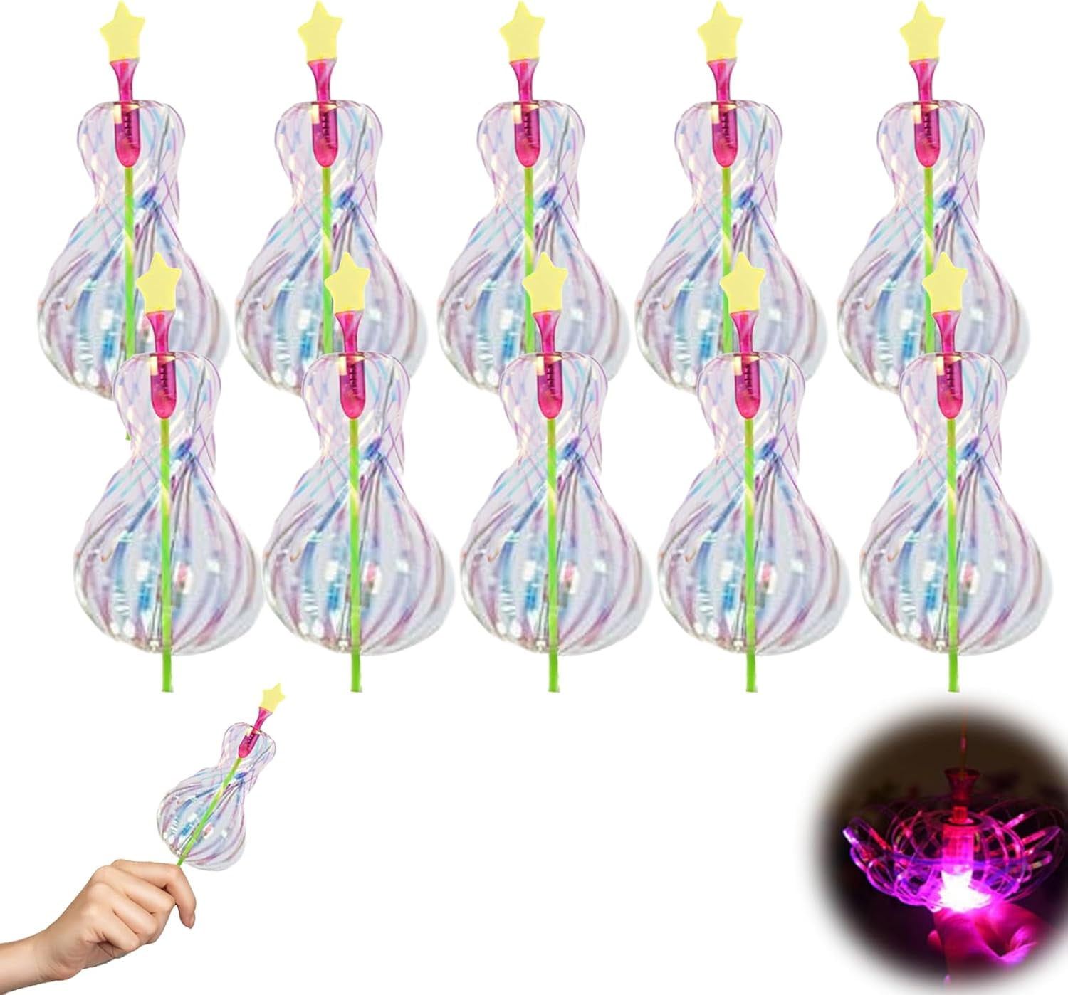 Magic Rainbow Spinner Toy Twirler Ribbon Fairy Wands Bright Glitter ...