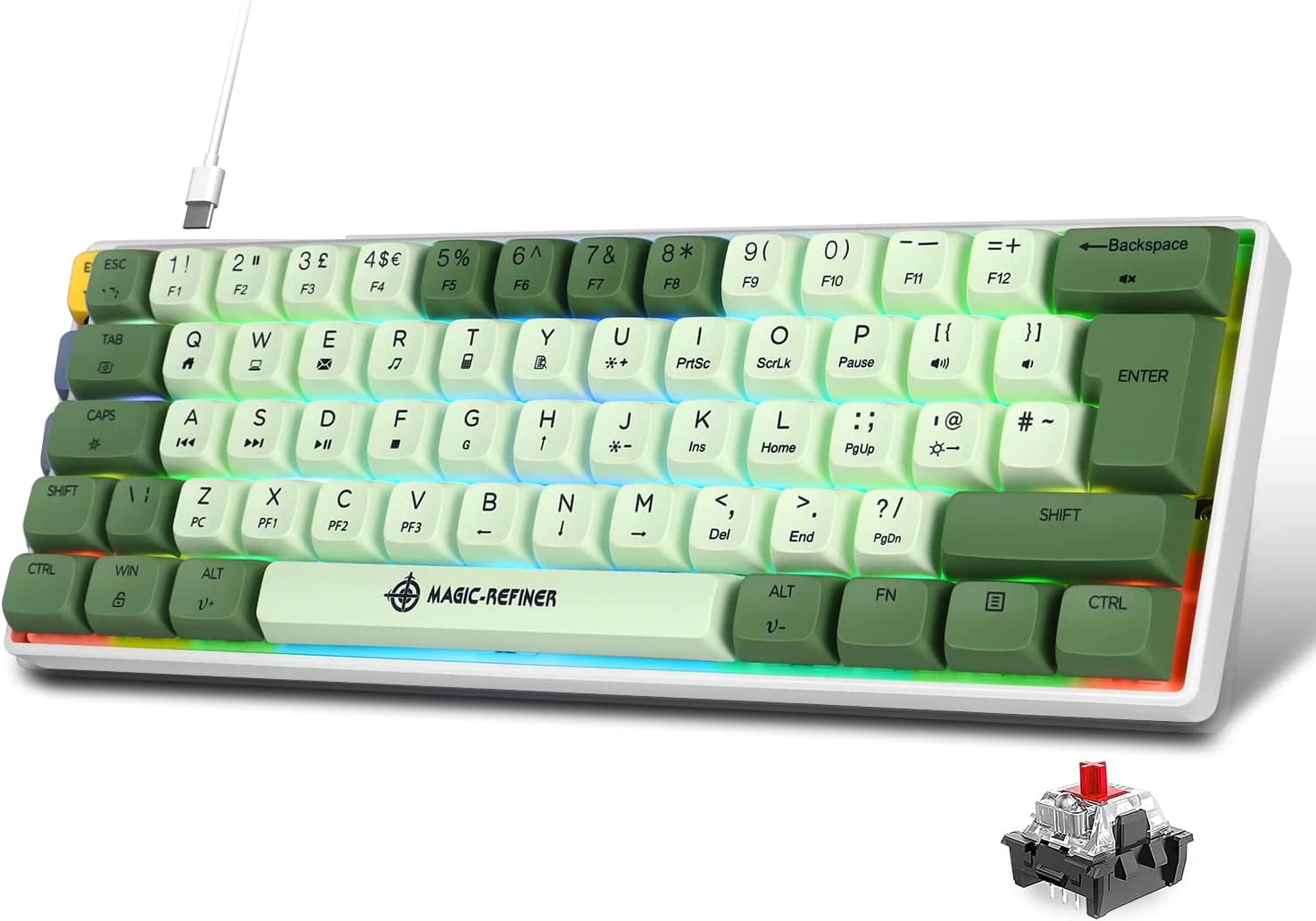 Magic-Refiner MK21 Mini Computer Gaming Keyboard, 60% Compact 61 Key ...
