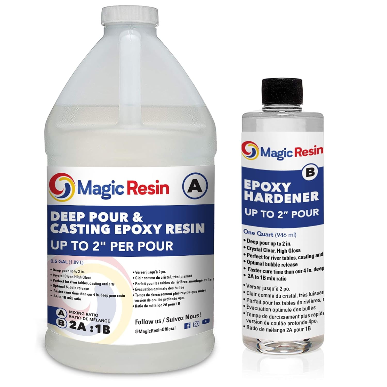 Magic Resin Deep Pour Epoxy Resin Kit | 3/4 Gallon (2.85 L) | 2'' Deep ...